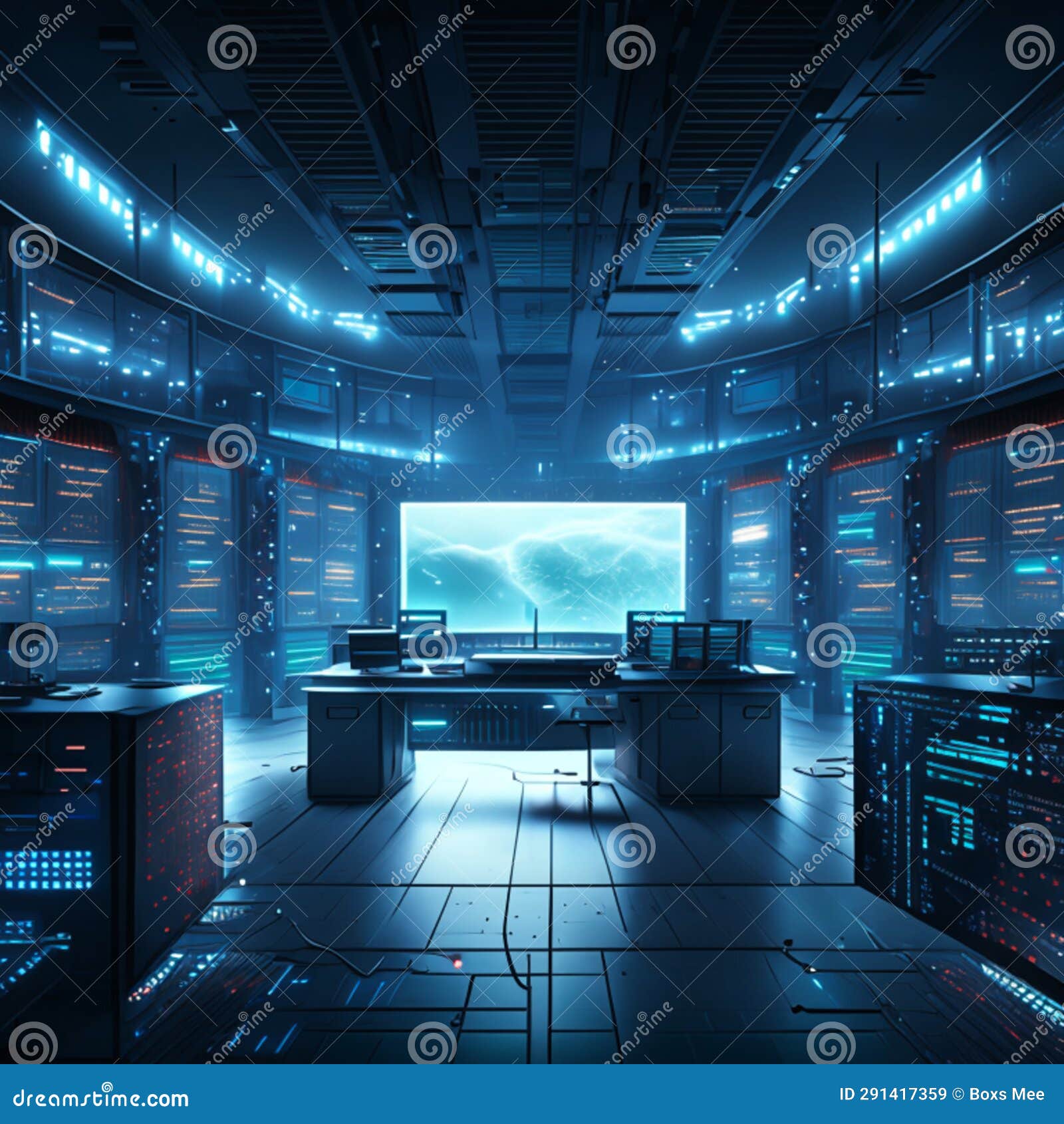 3D Rendering of a Futuristic Server Room in a Cyberspace AI Generated ...