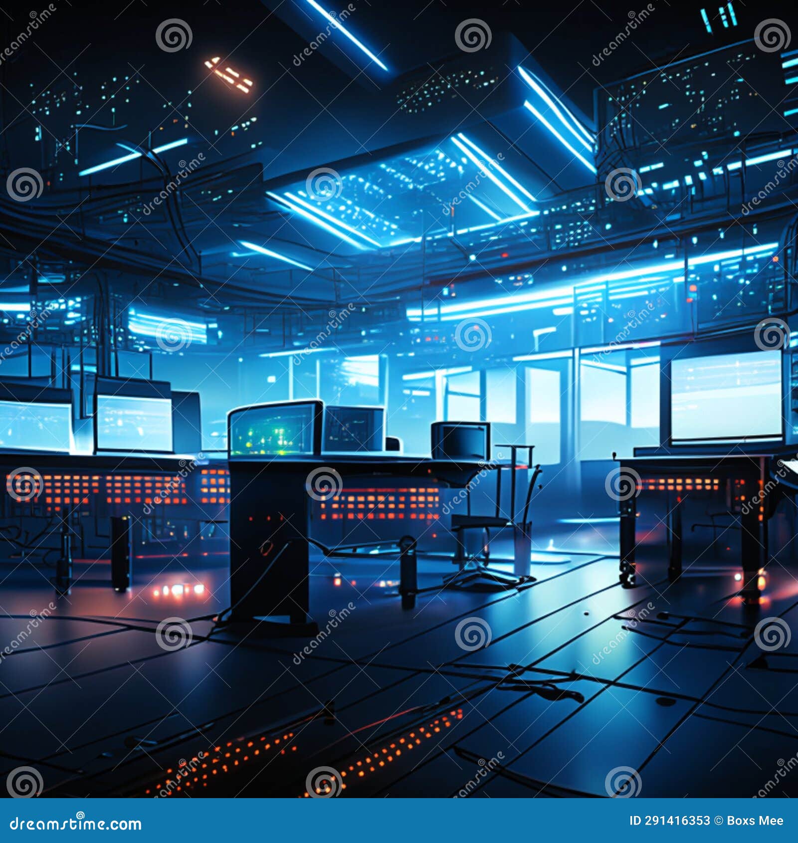 3D Rendering of a Futuristic Server Room in a High-tech Building ...