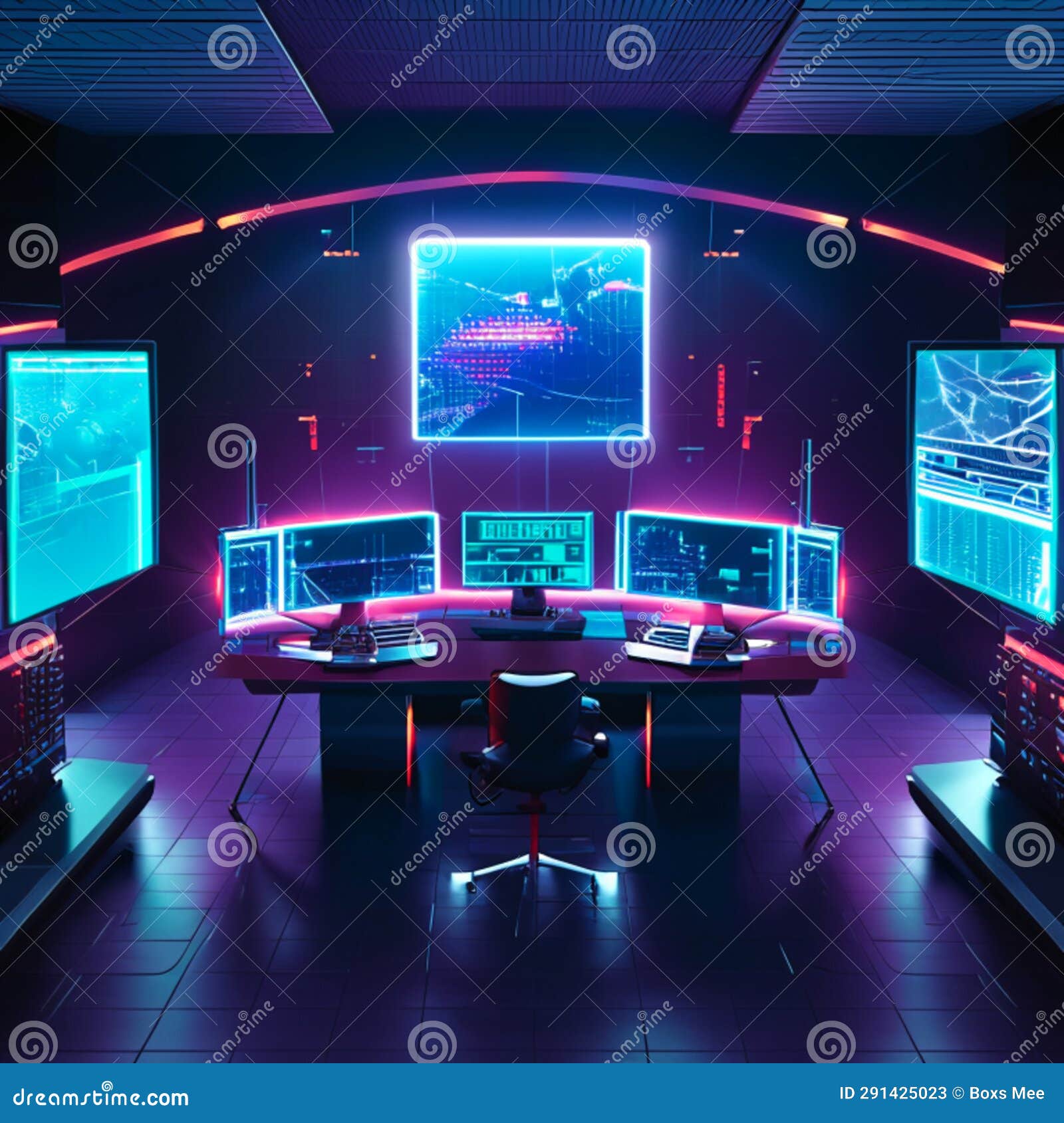 3D Rendering of a Futuristic Server Room with Monitors and Screens ...