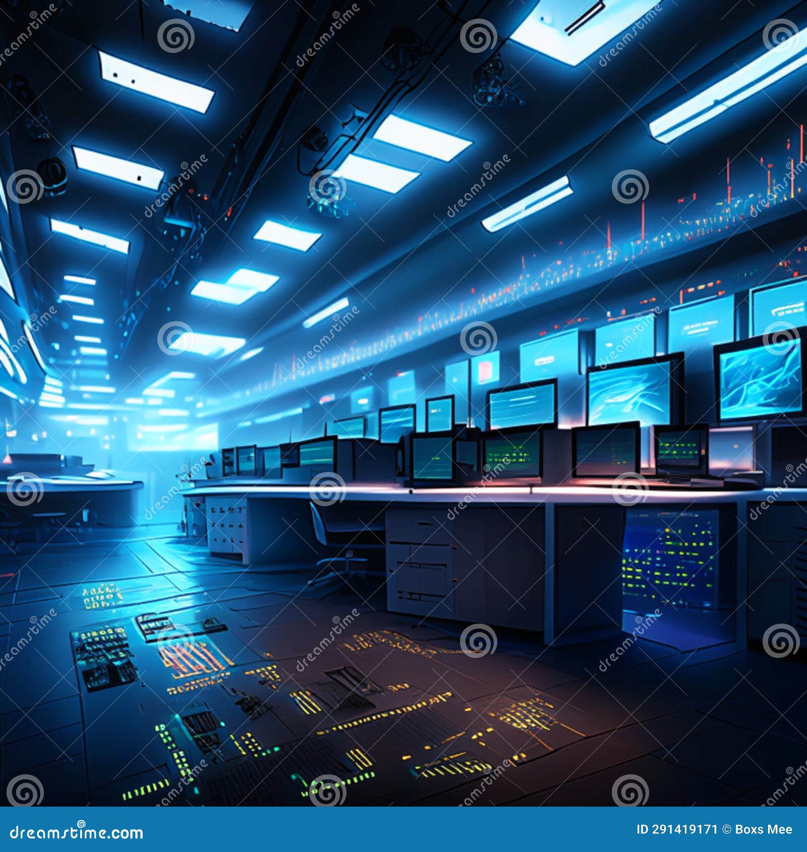 3D Rendering of a Futuristic Server Room with Multiple Computer ...