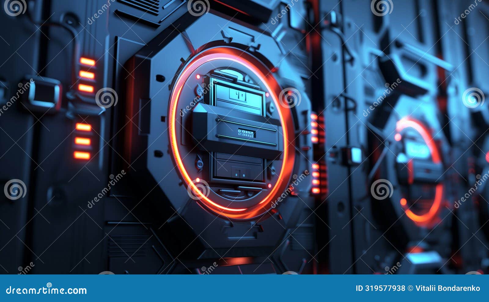 3D Rendering of a Futuristic Server Room with Neon Lights and Boxes ...