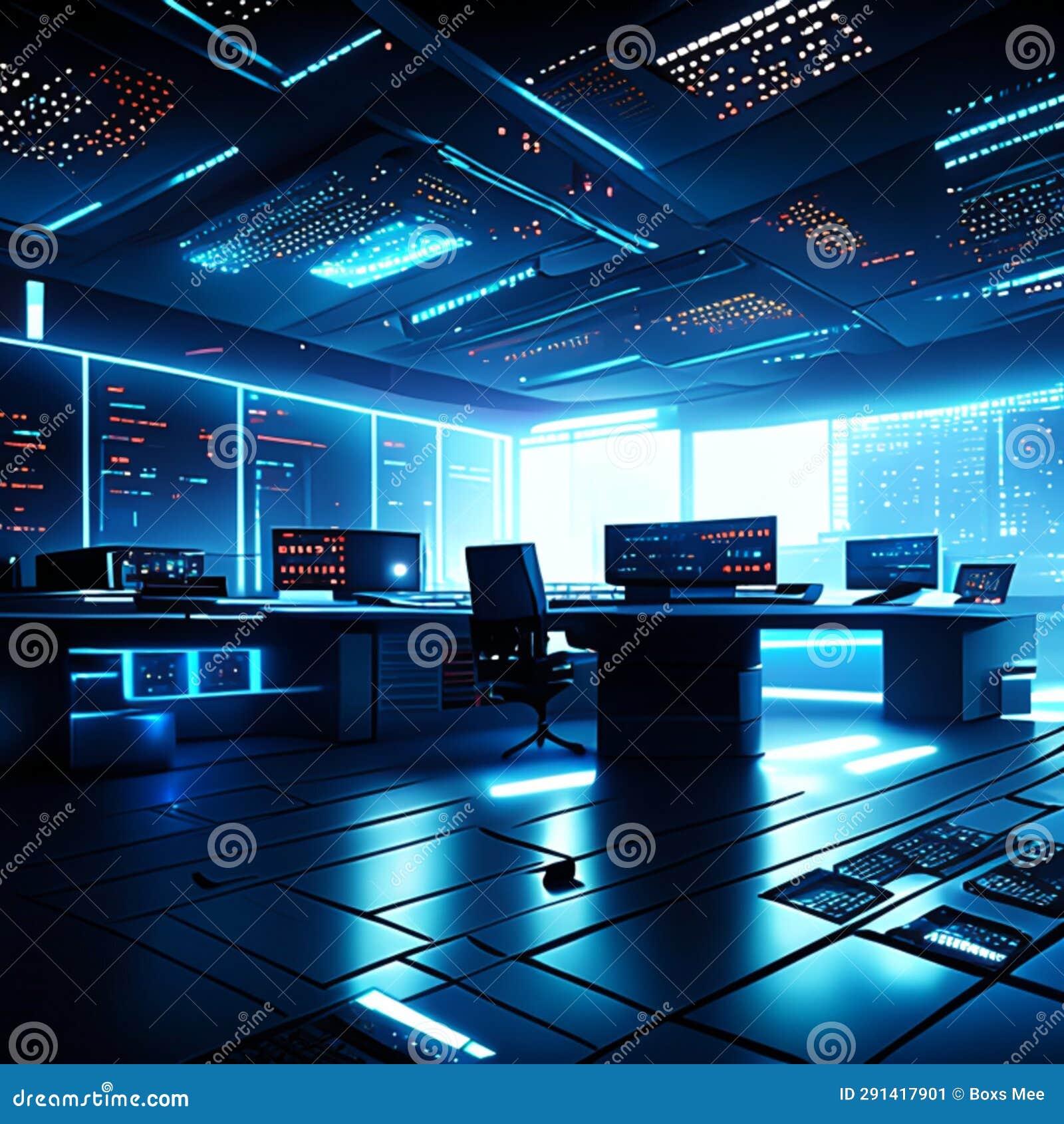 3d Rendering of a Futuristic Server Room with Servers and Computers in ...
