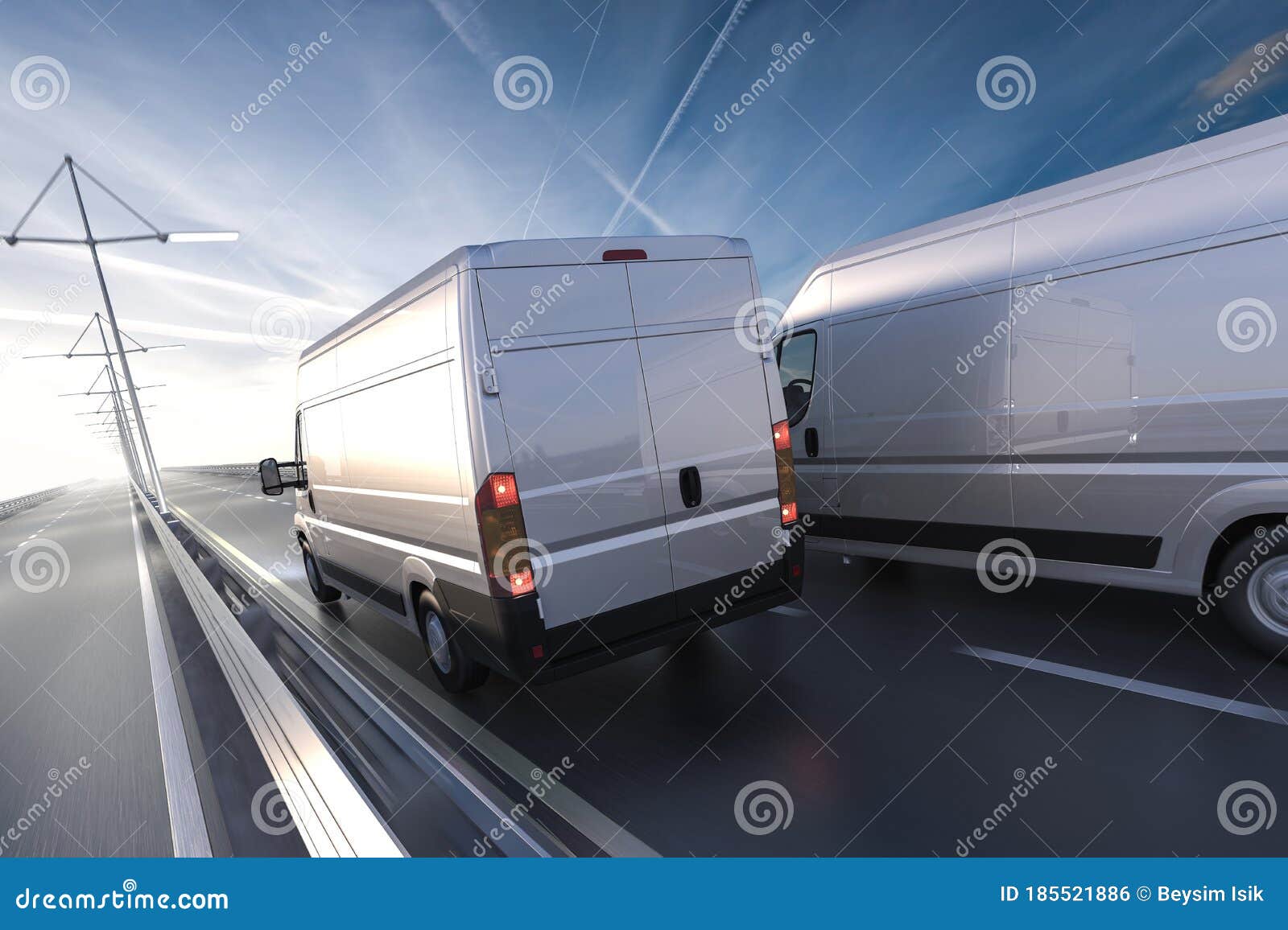 3d Rendering of Generic Vans on the Road at Dawn Stock Illustration ...