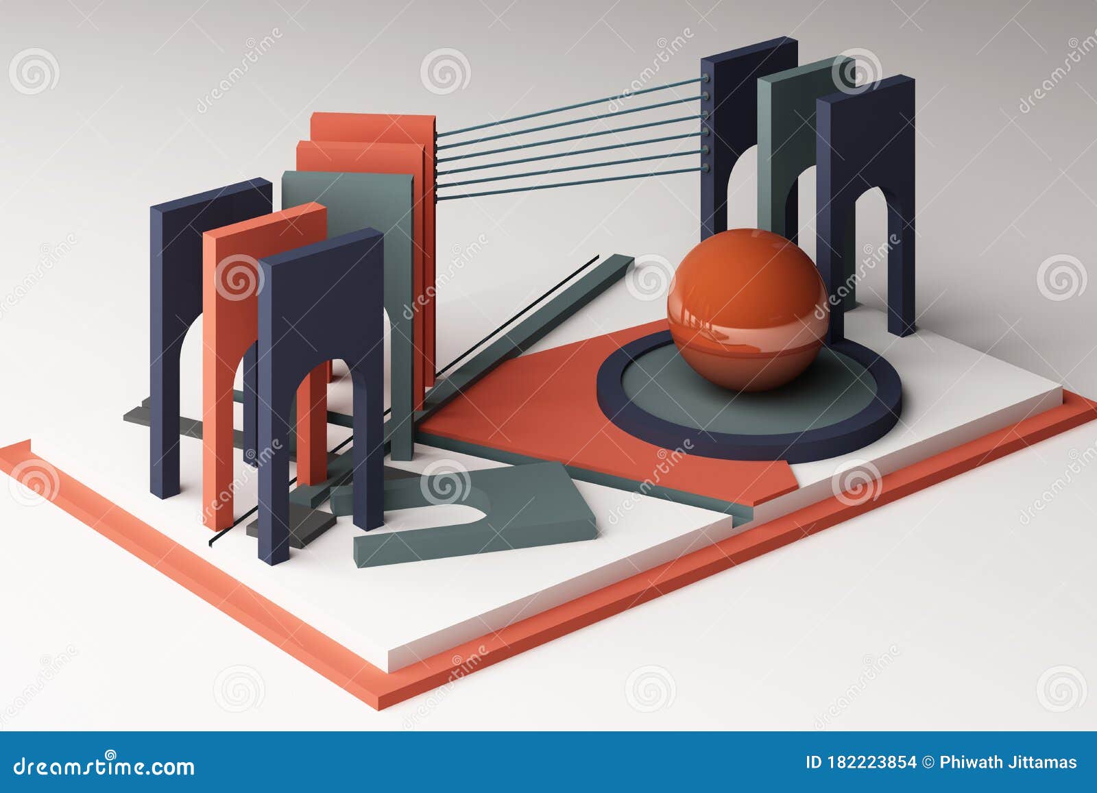 3d Rendering Geometric Composition Stock Illustration - Illustration of ...