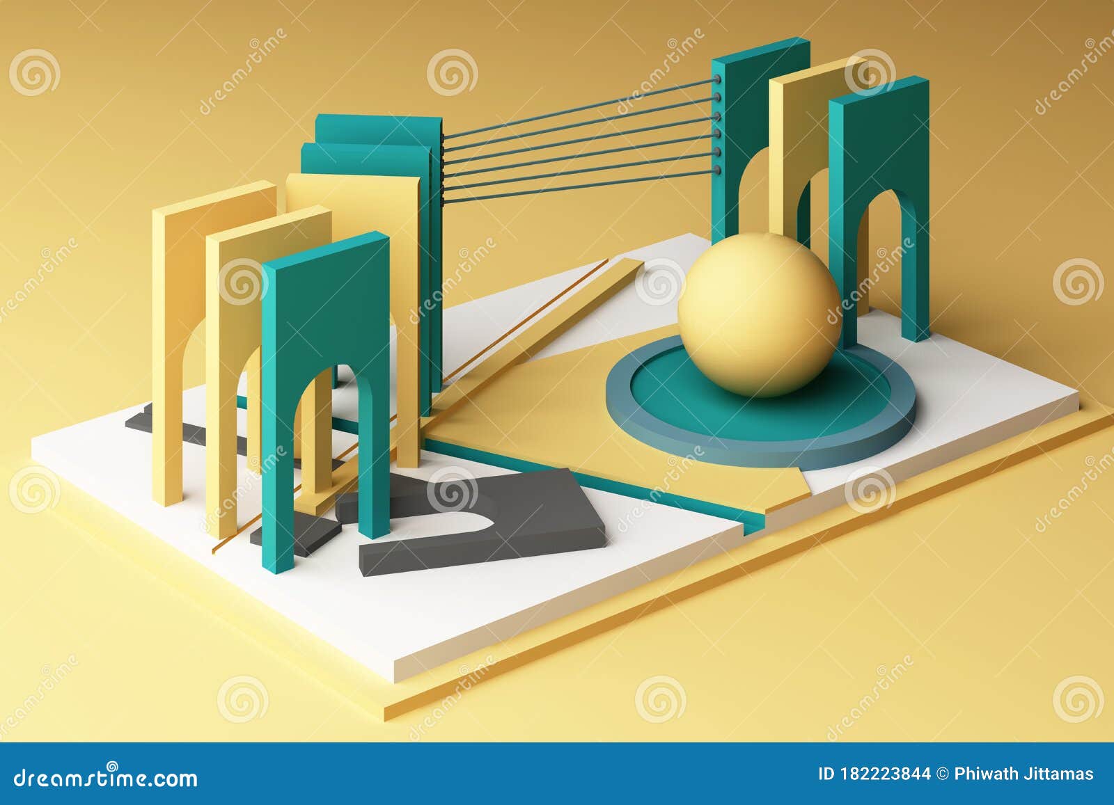 3d Rendering Geometric Composition Stock Illustration - Illustration of ...