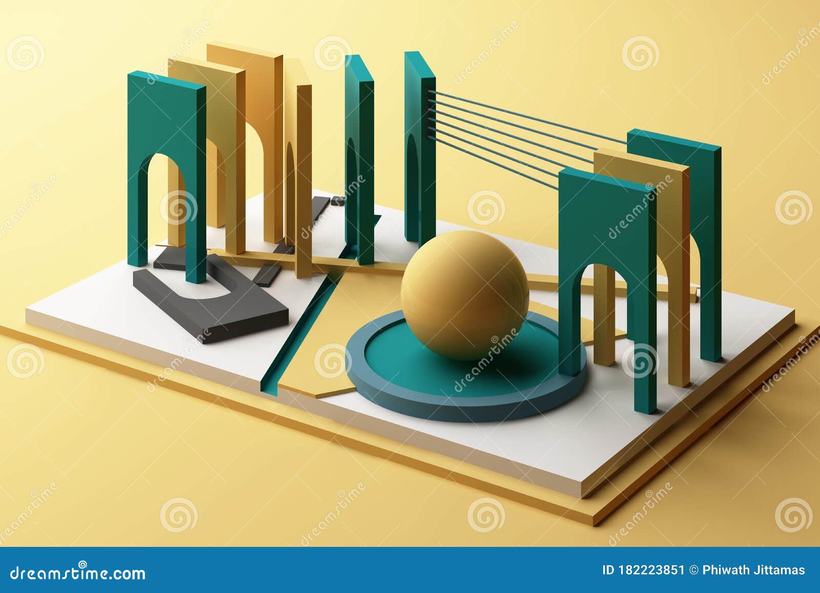 3d Rendering Geometric Composition Stock Illustration - Illustration of ...