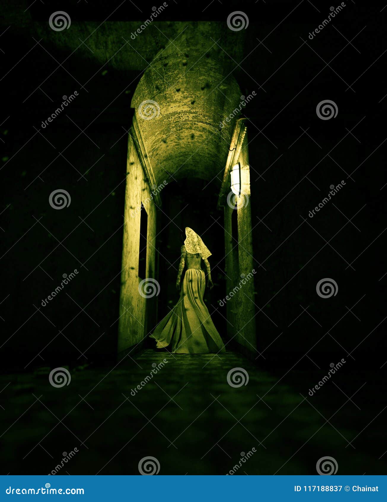 Ghost Bride in Haunted House Stock Illustration - Illustration of dark ...