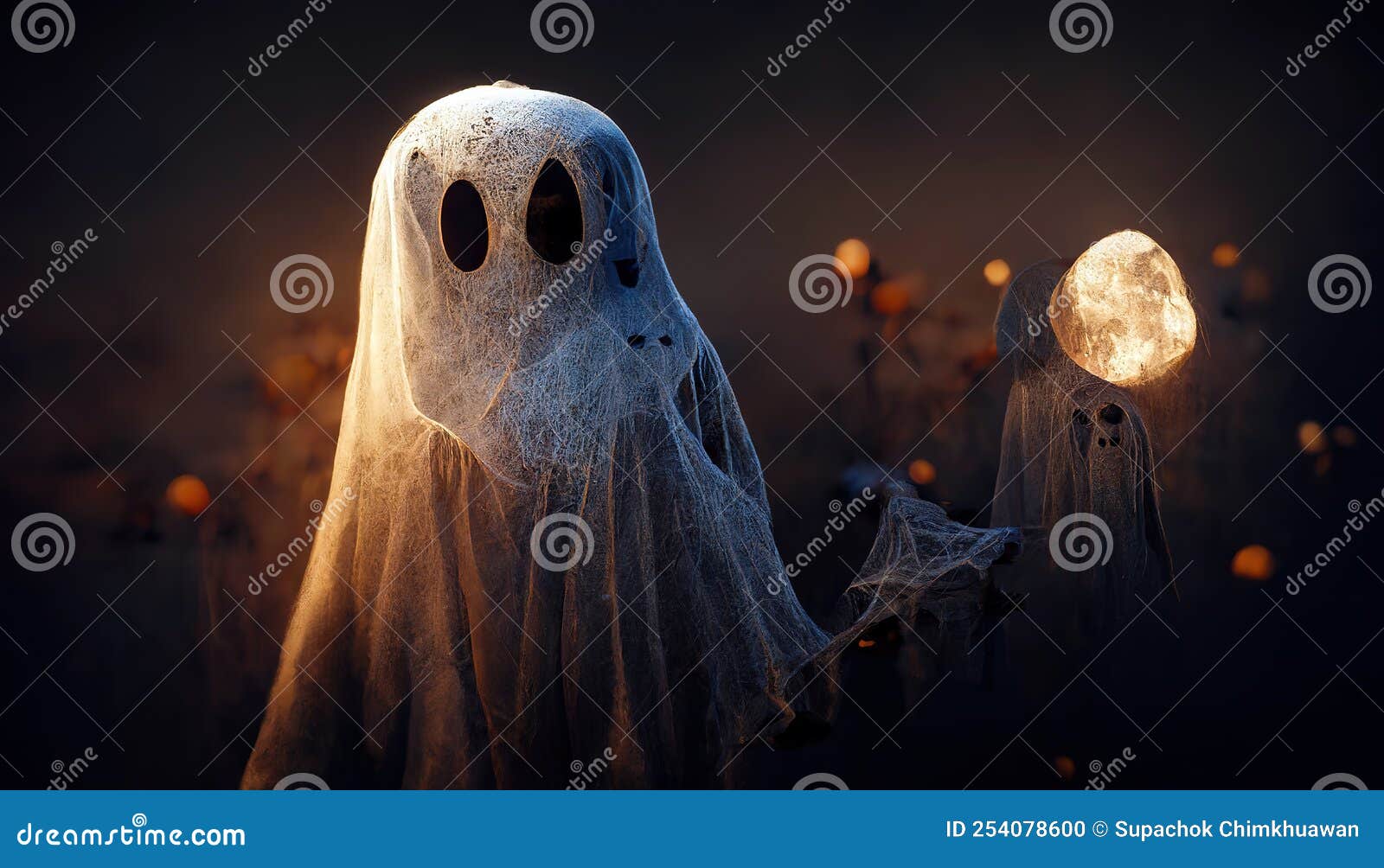 3D Rendering Ghost in Ray of Moonlight. Stock Illustration ...
