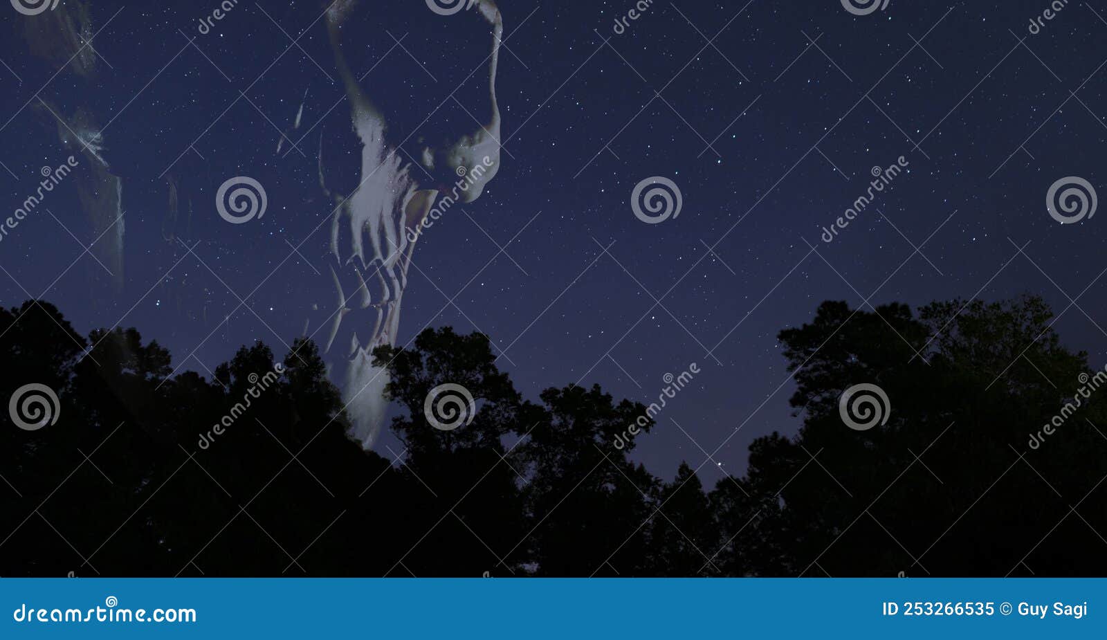 3D Rendering of a Ghost Rising from a Nightime Forest Stock ...