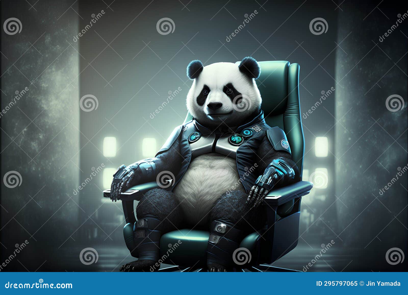 3D Rendering of a Giant Panda Sitting in a Chair. Stock Illustration ...