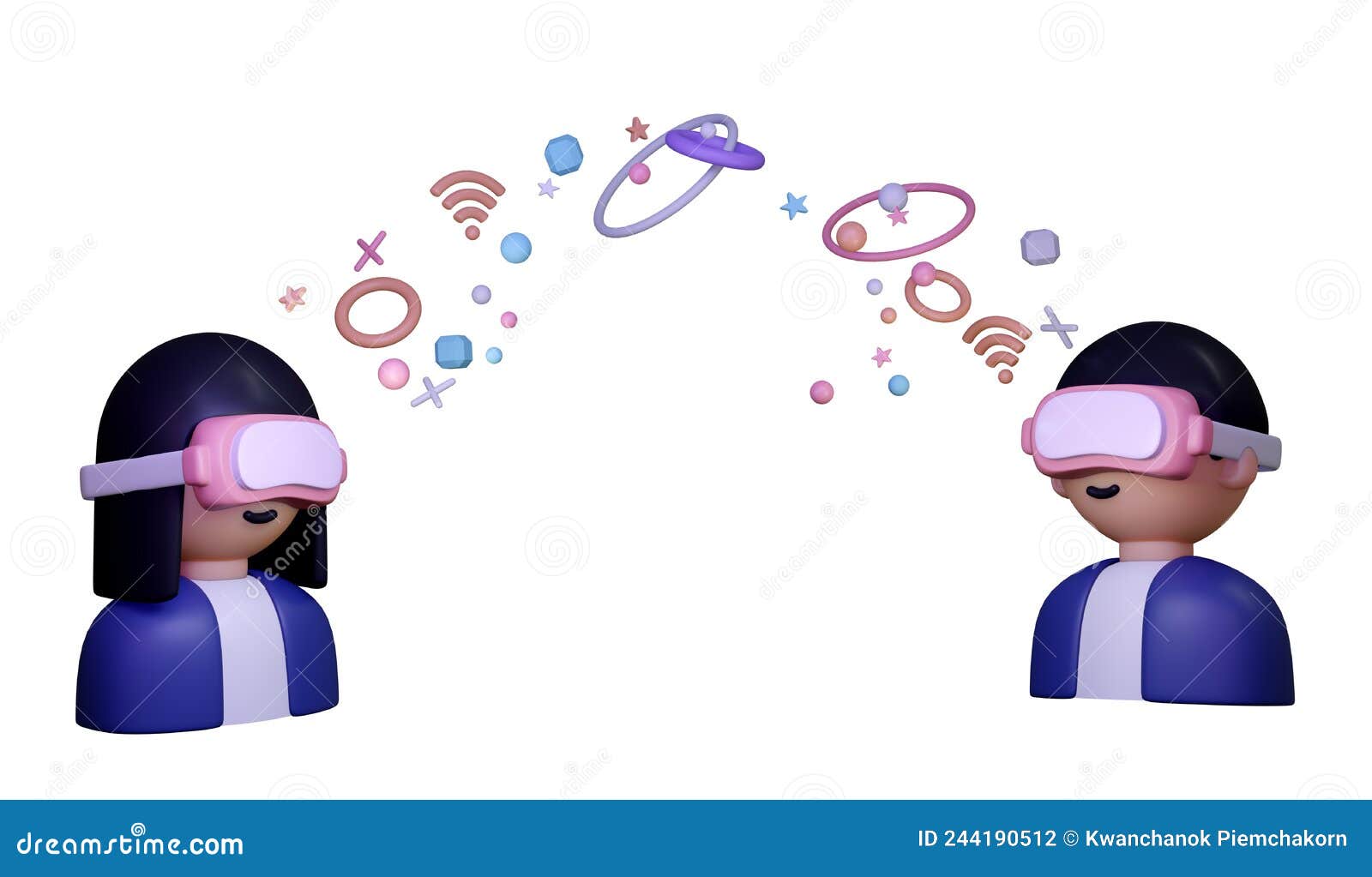 3D Rendering of Girl Boy with Visual Reality Glasses Sharing ...