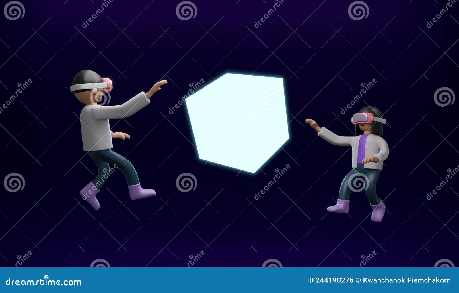 3D Rendering of Girl Boy with Visual Reality Glasses Sharing ...