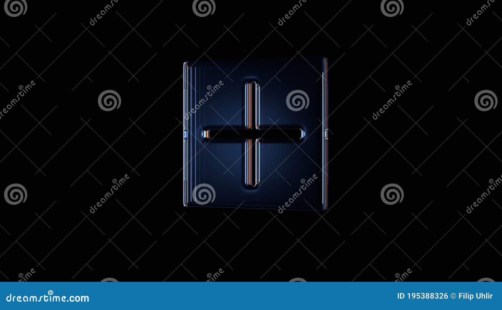 3d Rendering Glass Plus Symbol Isolated on Black with Reflection Stock ...