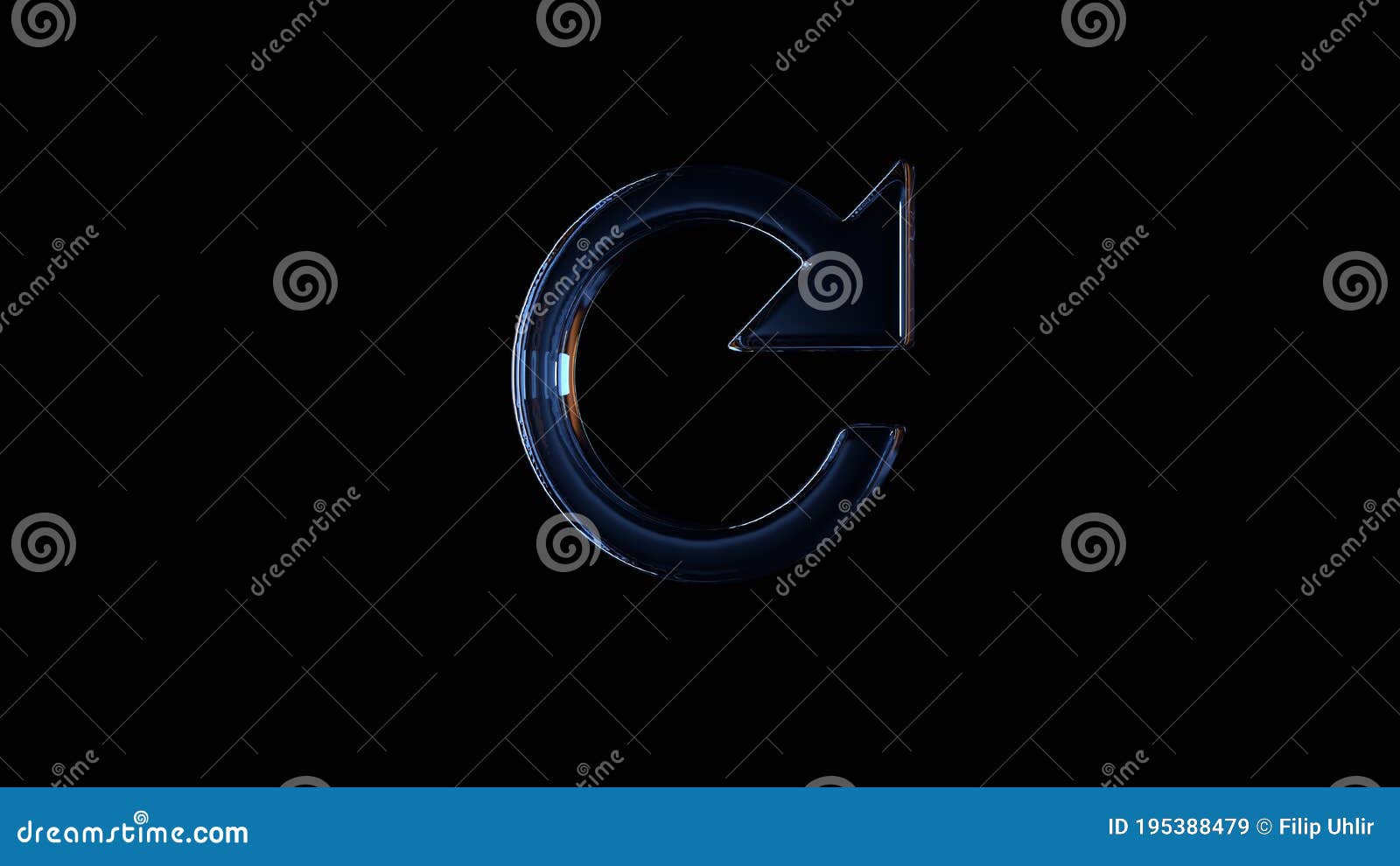 3d Rendering Glass Symbol of Refresh Arrow Isolated on Black with ...