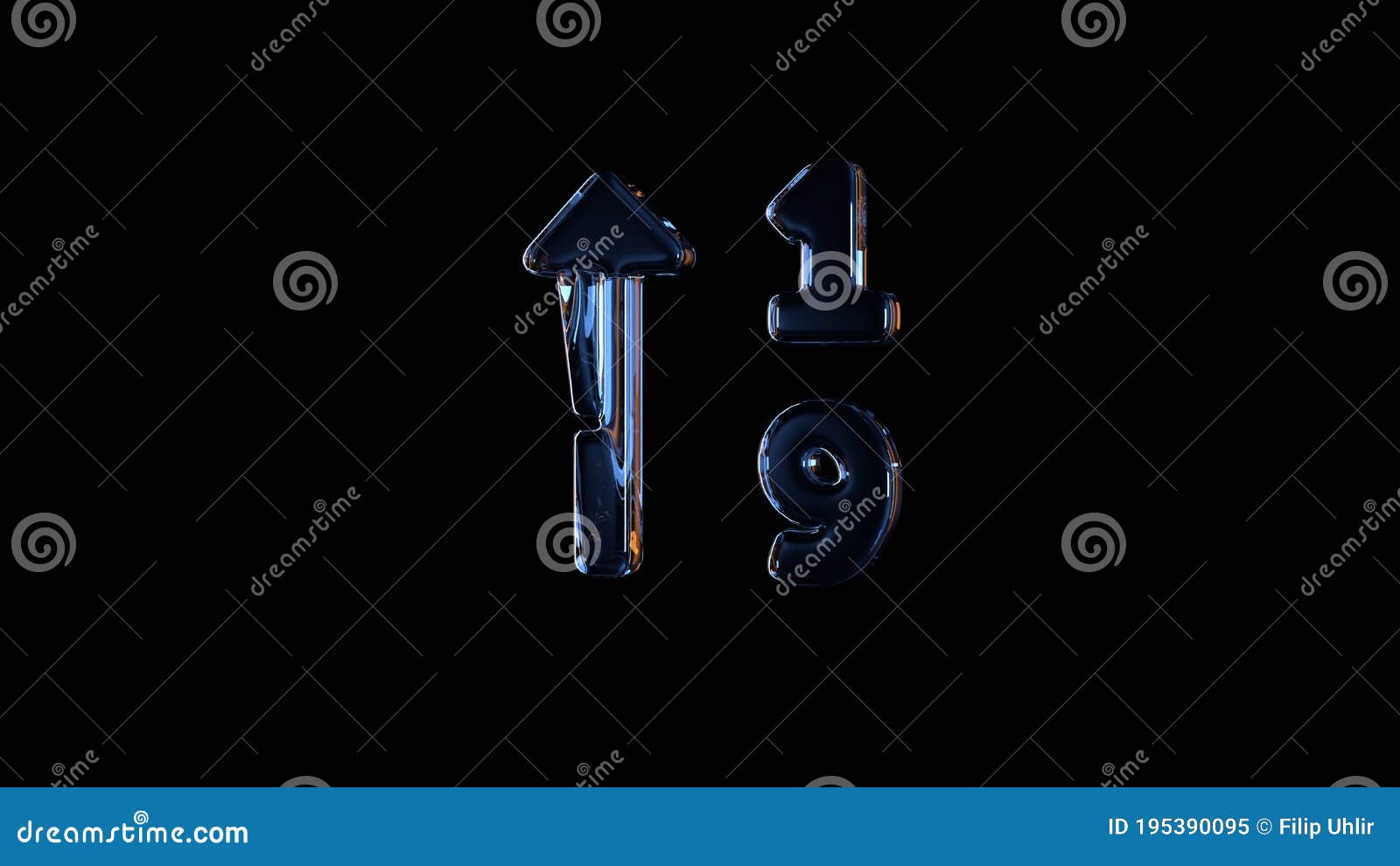 3d Rendering Glass Symbol of Sort Numeric Up Isolated on Black with ...