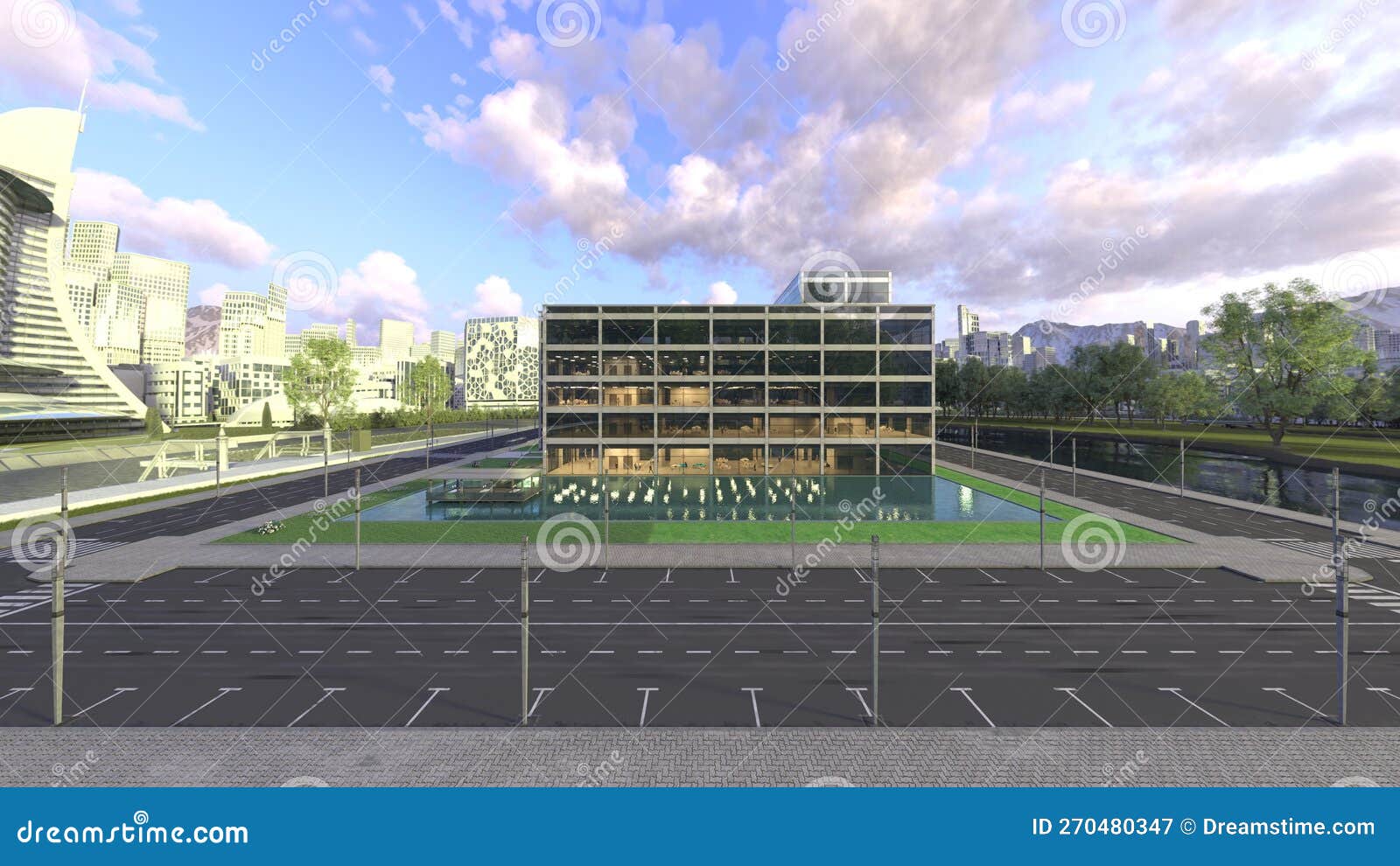 3D Rendering of the Glass Wall Buildings Stock Illustration ...
