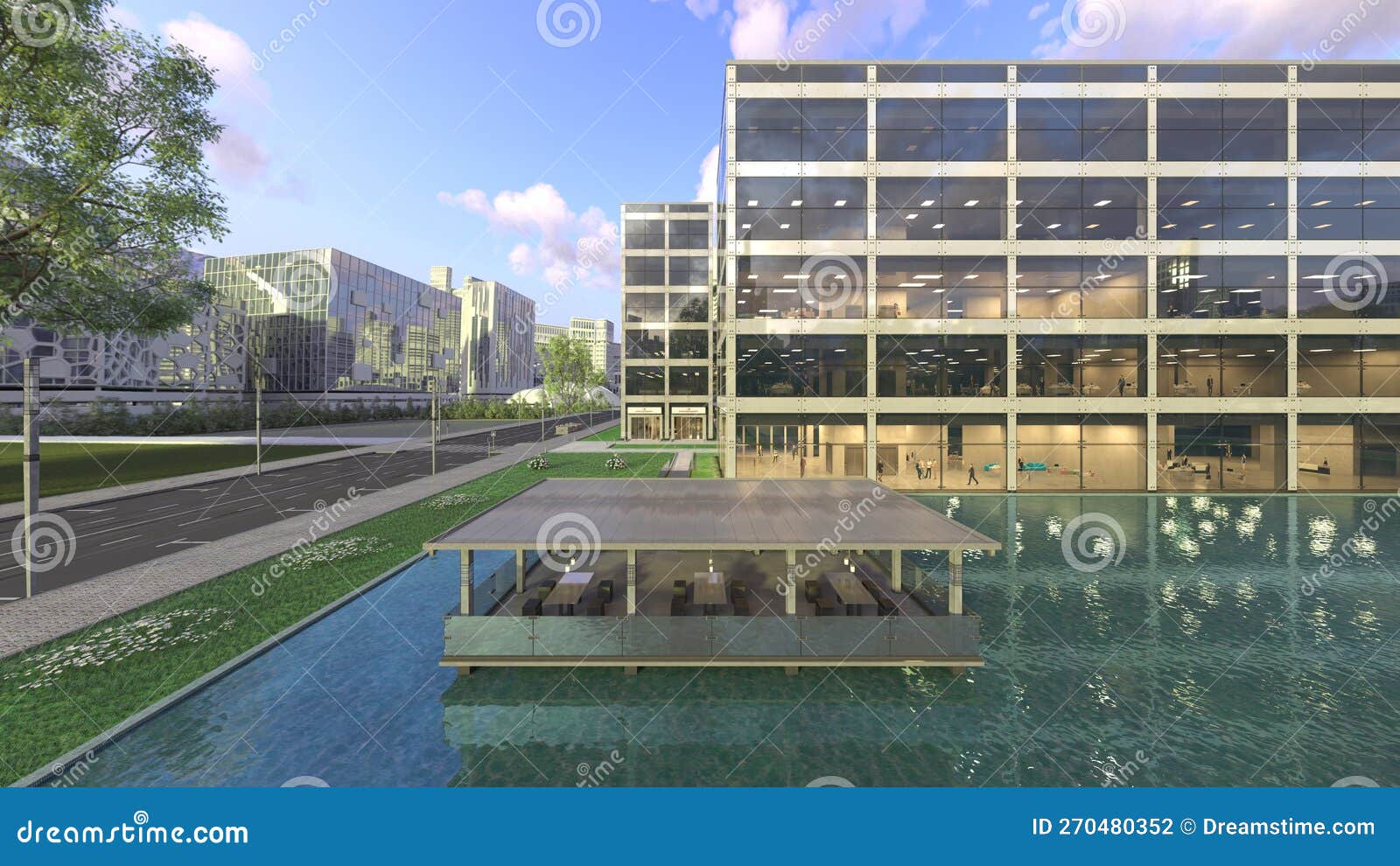 3D Rendering of the Glass Wall Buildings Stock Illustration ...
