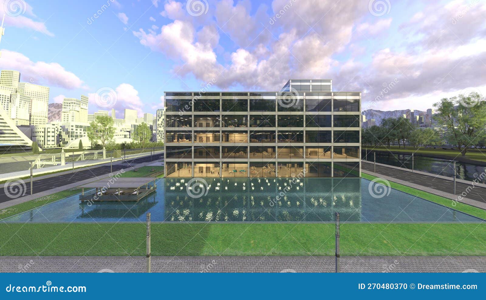 3D Rendering of the Glass Wall Buildings Stock Illustration ...
