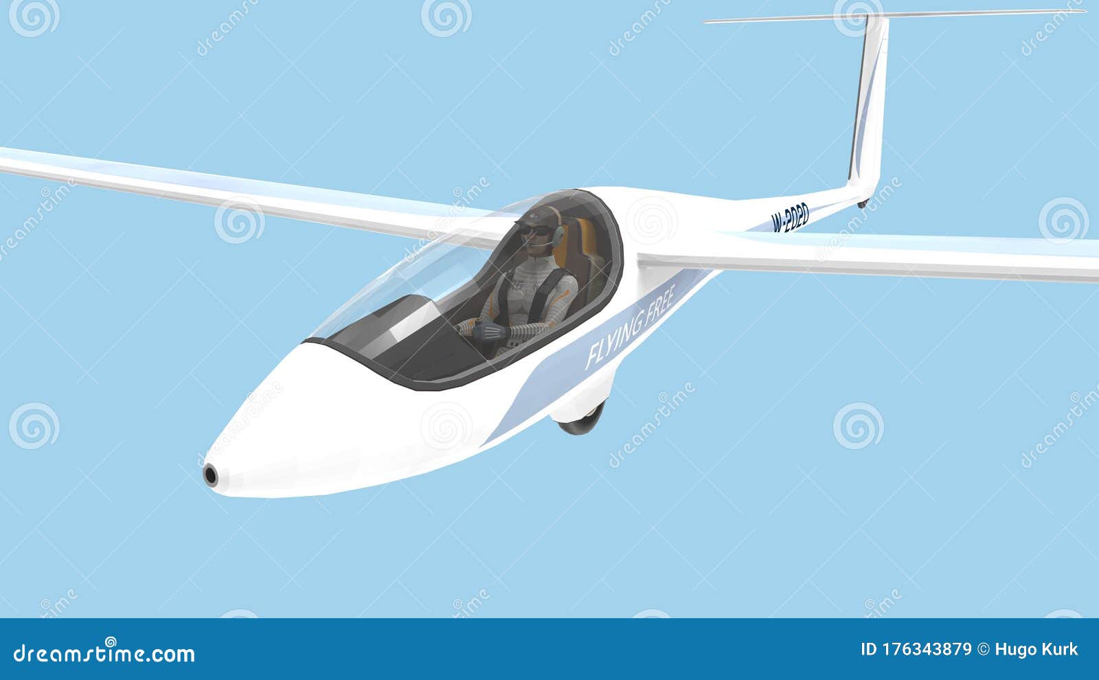 3D Rendering of a Glider Plane Isolated on Blue Sky Background Stock ...