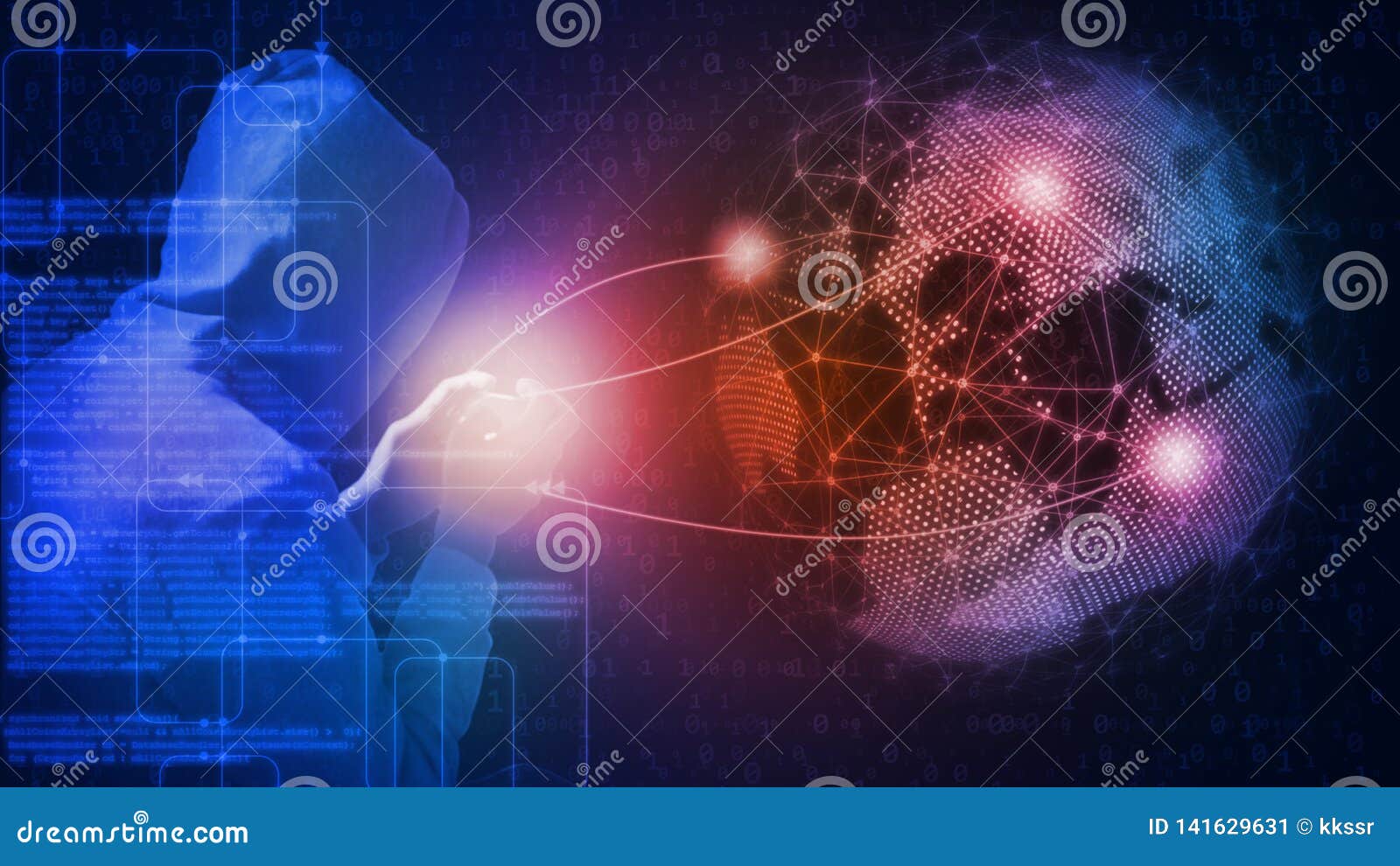 3D Rendering of Global Cyber Attack Concept. Hacker Using Computer ...