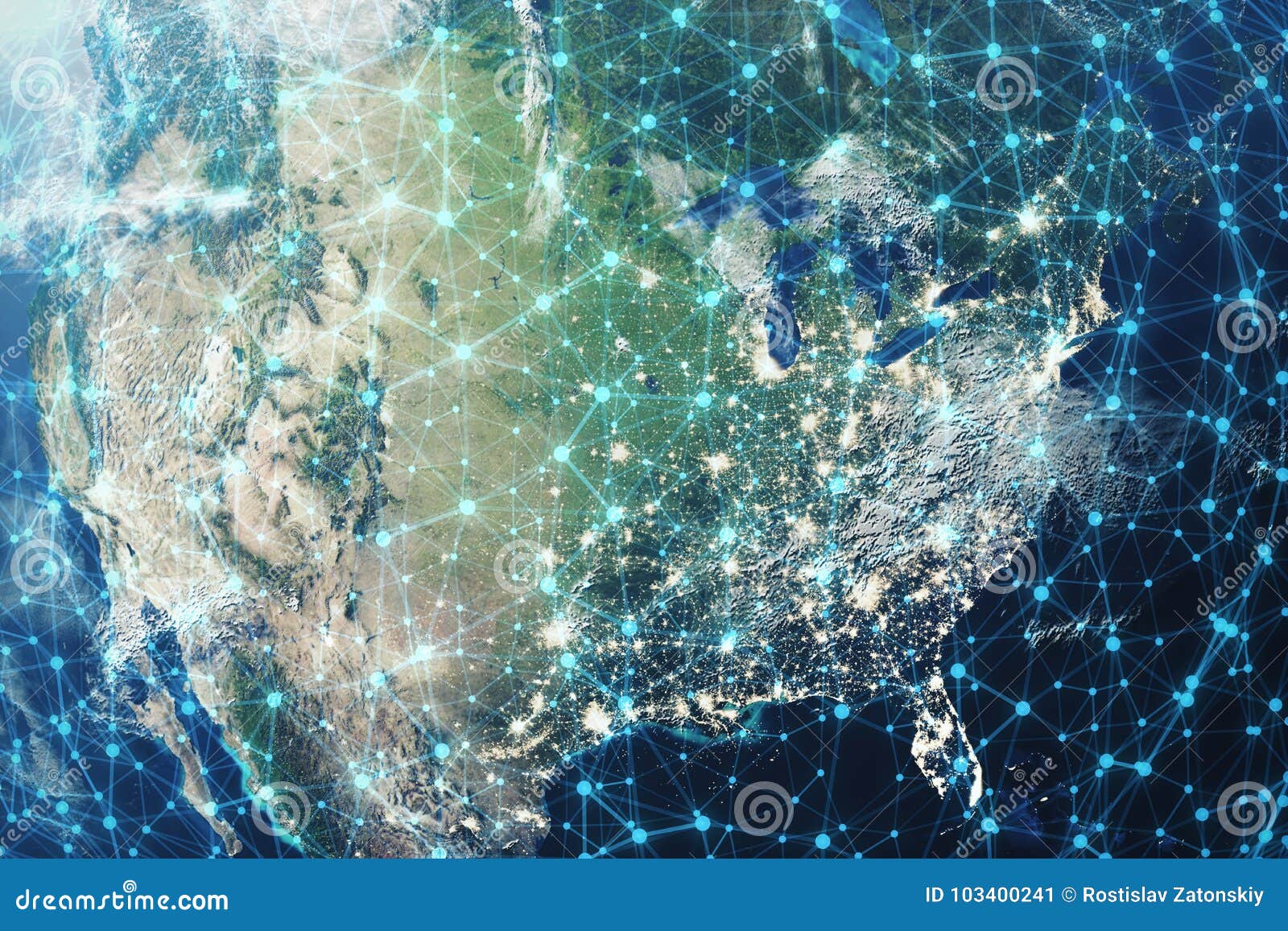 3D Rendering Global Network and Data Exchange. Connection Lines Around ...