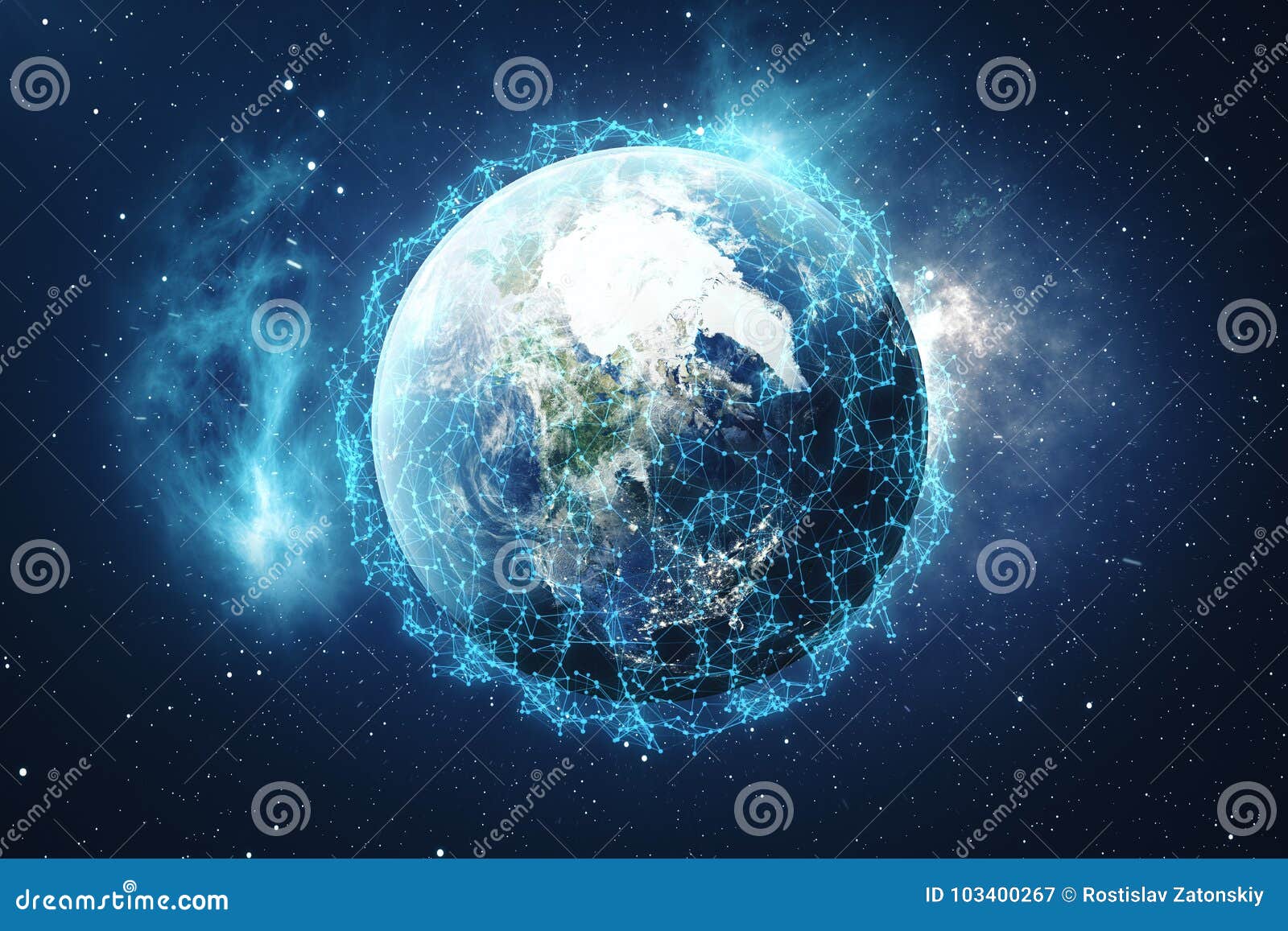 3D Rendering Global Network and Data Exchange. Connection Lines Around ...