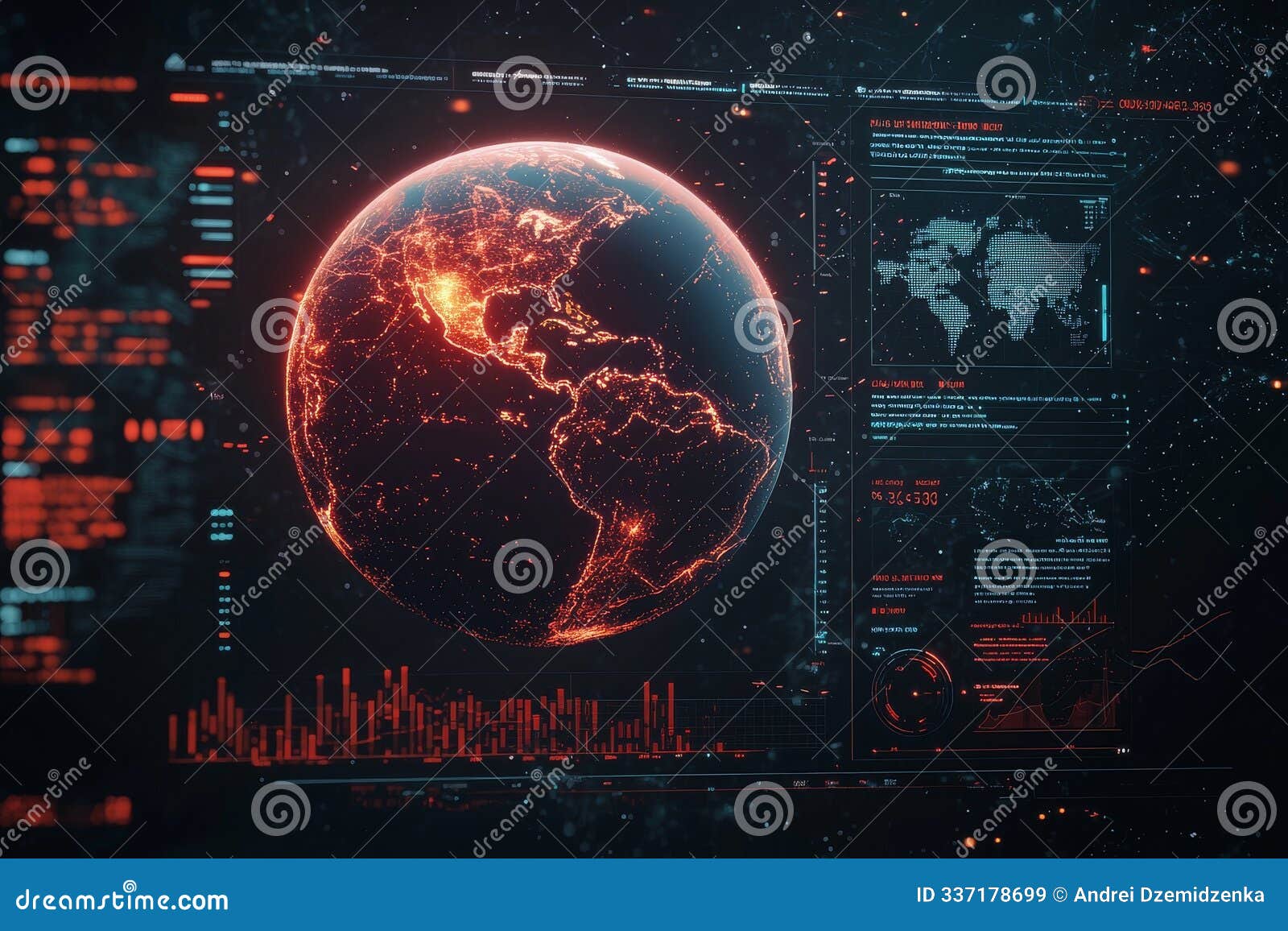 3D Rendering of Global Statistics Data Concept with Screen Texture of ...