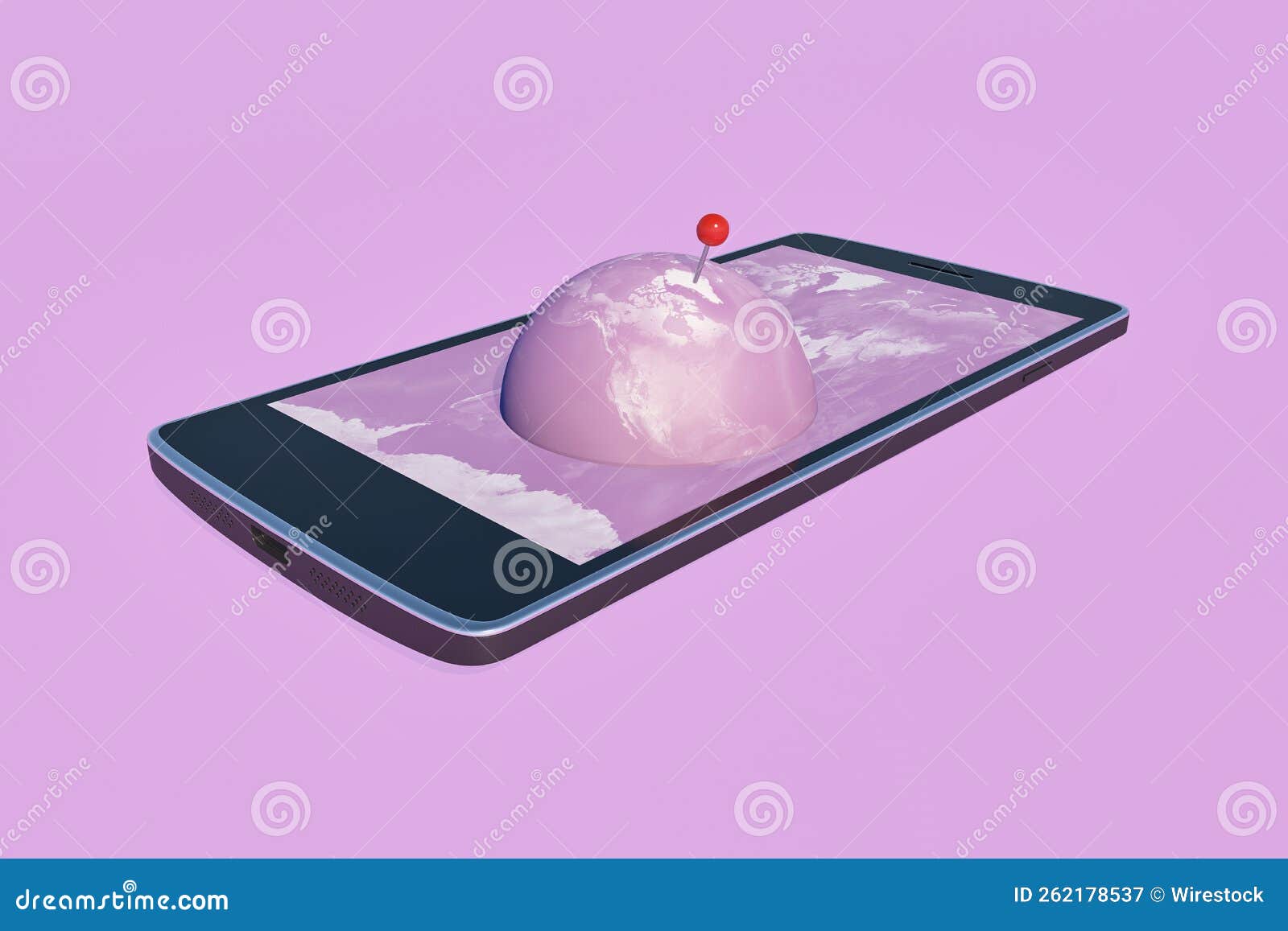 3D Rendering of the Globe with a Pointer Appearing on a Mobile Phone ...