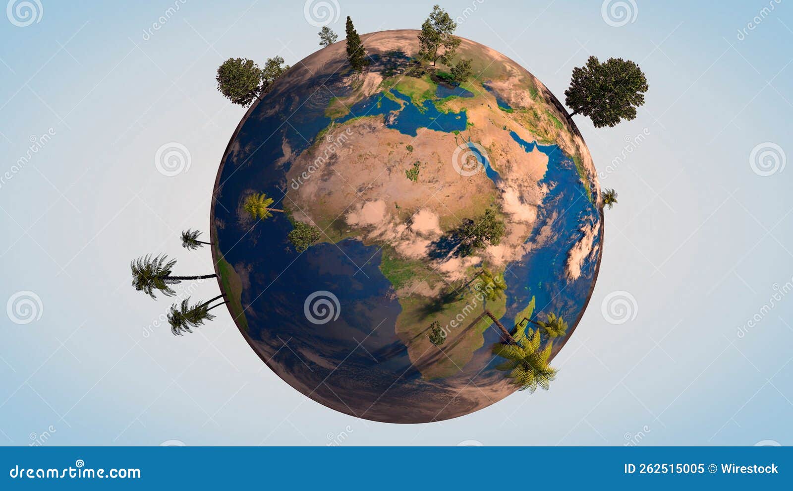 A 3d Rendering of the Globe with Trees on Light Blue Background Stock ...