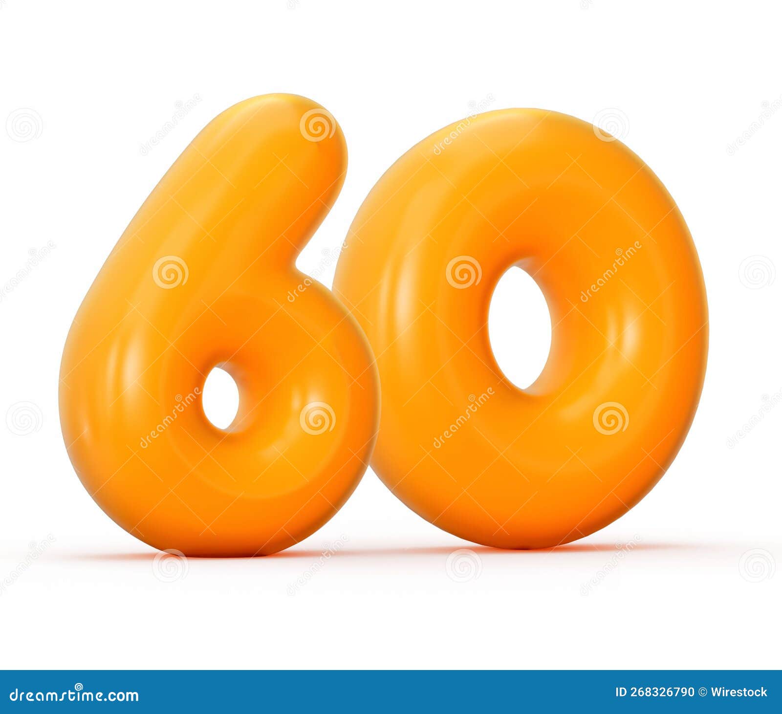 3D Rendering of Glossy Orange Jelly Number 60 Isolated on White ...
