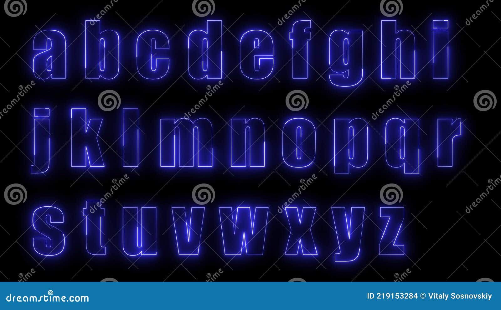3D Rendering Glow Effects of the Contours of the Lowercase Letters of ...