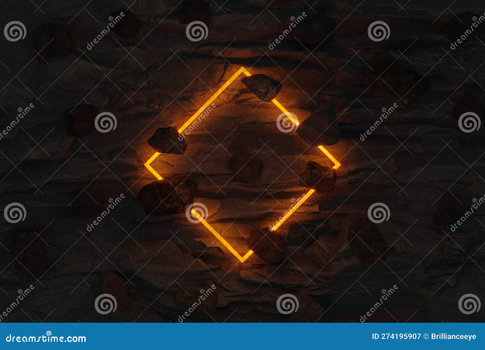 Glow Square Rotated Shape Against Black Rock Volcanic Wall Stock ...