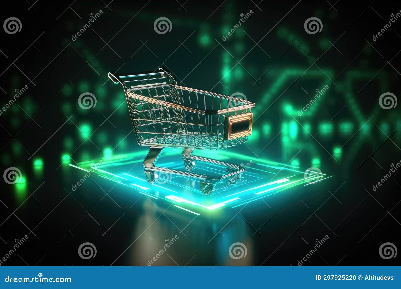 A 3d Rendering of a Glowing Digital Cart Logo Stock Illustration ...