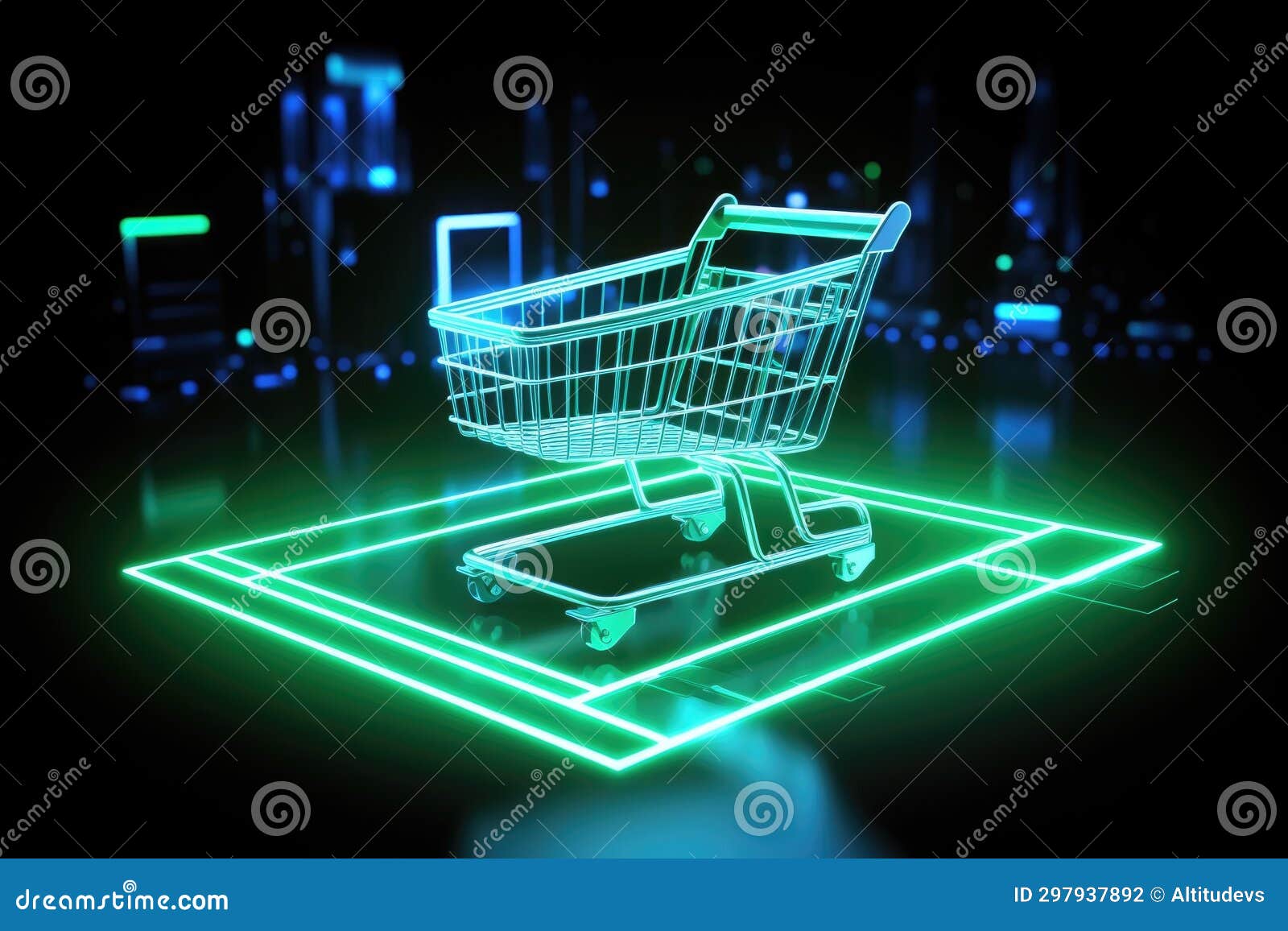 A 3d Rendering of a Glowing Digital Cart Logo Stock Illustration ...