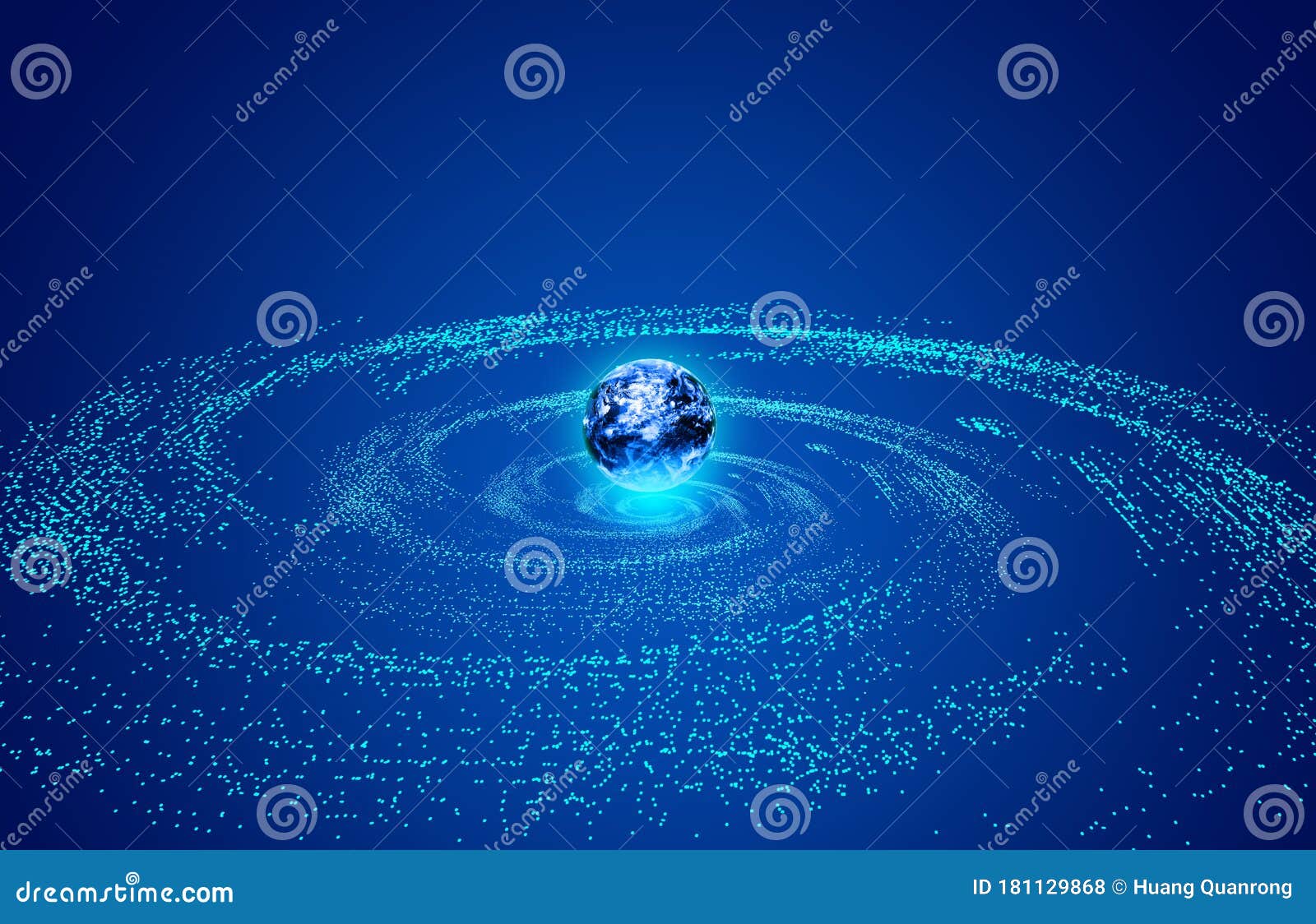 3D Rendering of Glowing Digital Earth, Particle Flow Universe Vortex ...