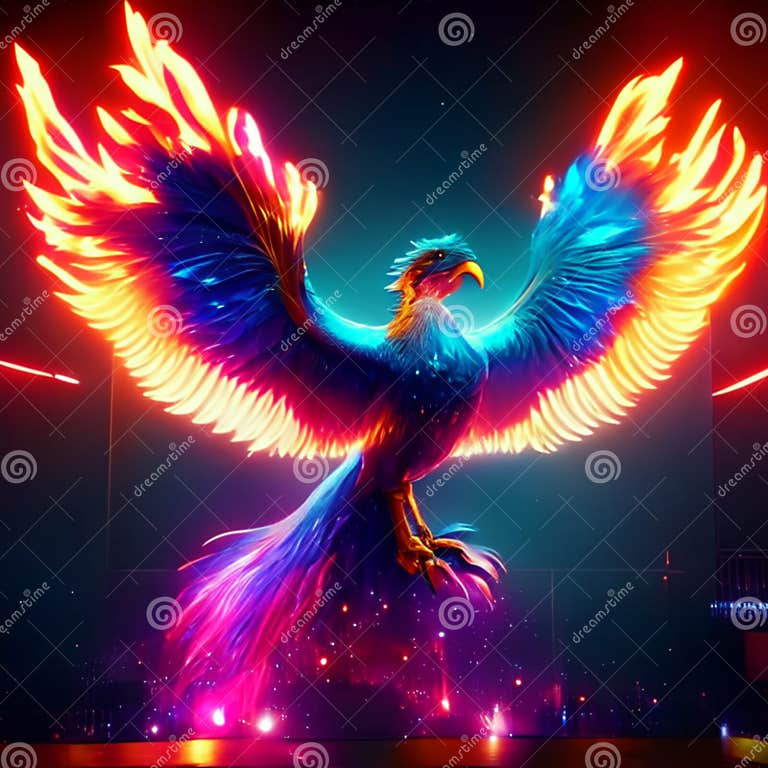 3d Rendering of a Glowing Eagle on a Dark Background with Neon Lights ...