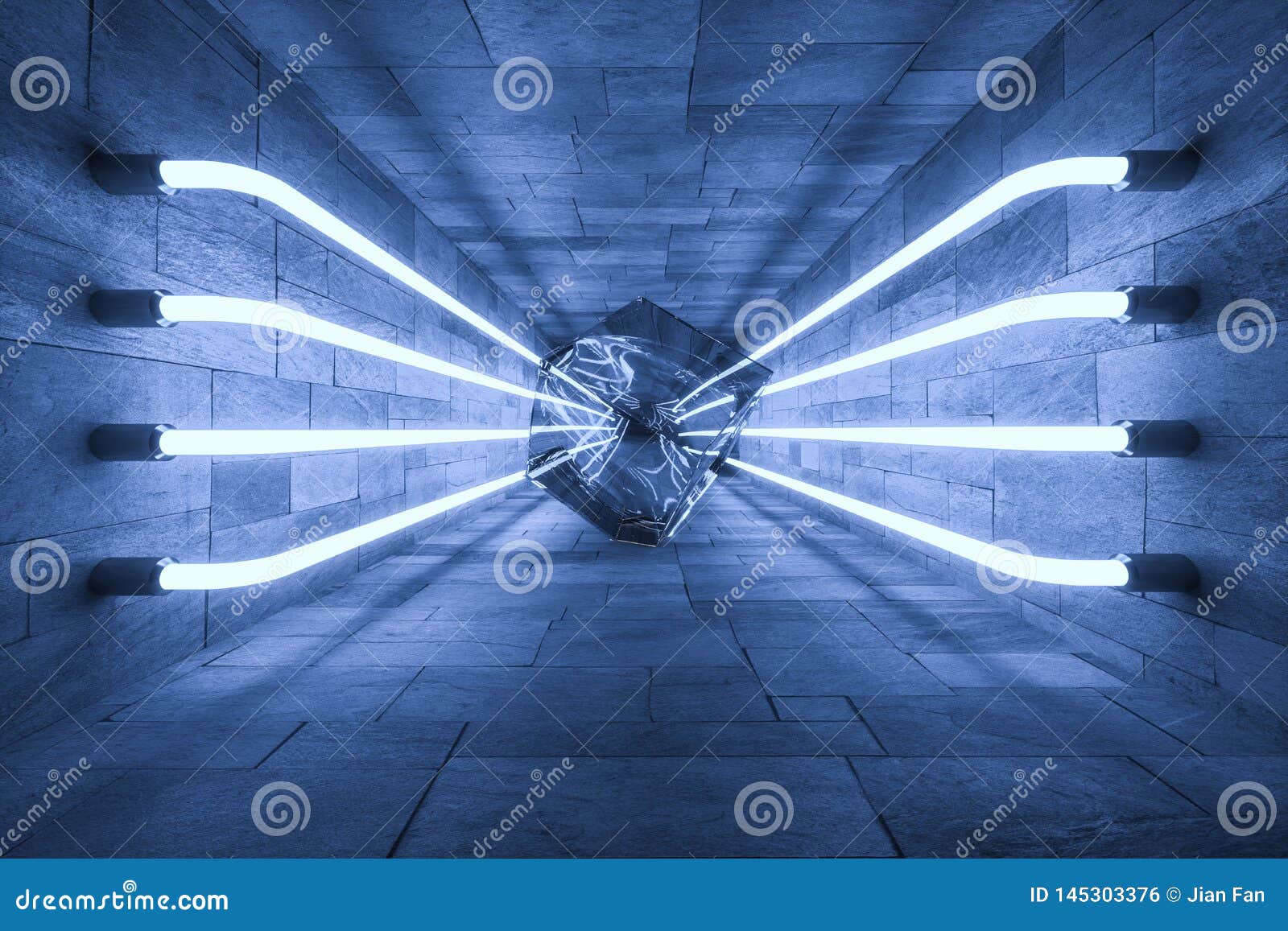 3d Rendering, Glowing Magic Lines in Anbanoned Room, Dark Background ...