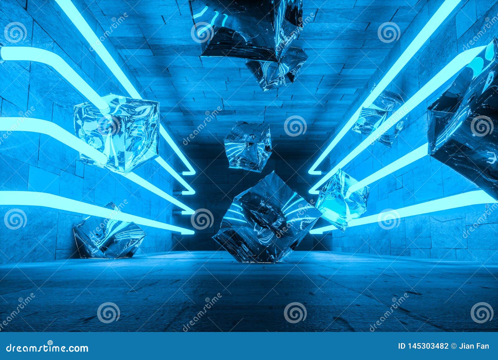 3d Rendering, Glowing Magic Lines in Anbanoned Room, Dark Background ...