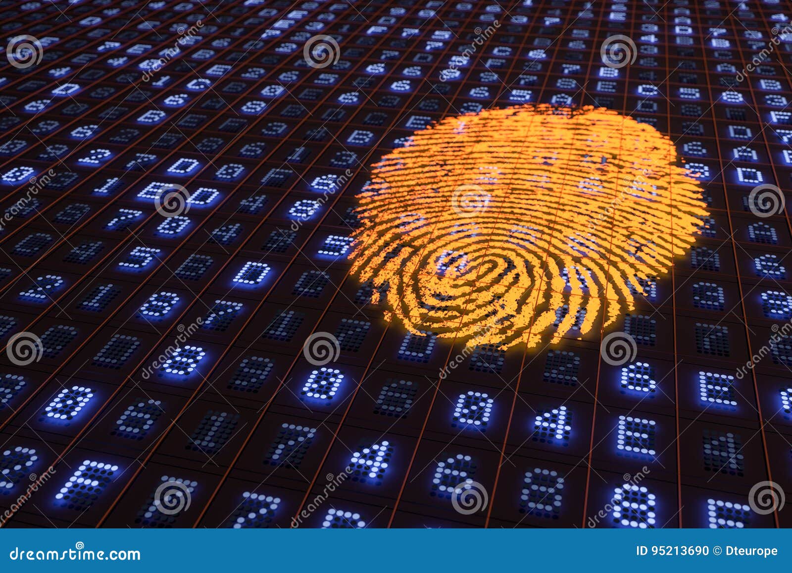 3D Rendering from a Glowing Orange Fingerprint on a Hexadecimal LED ...