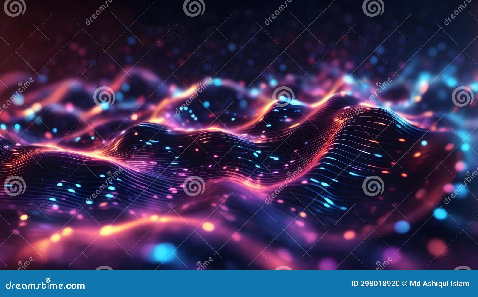 3d Rendering of Glowing Particles in Empty Space. Futuristic Background with Depth of Field and ...
