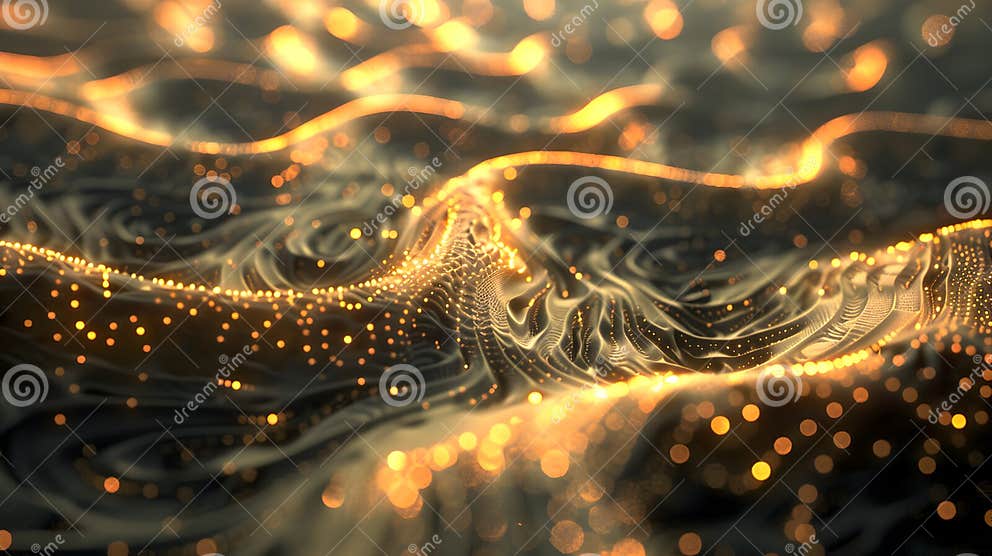 3d Rendering of Glowing Particles in Empty Space. Futuristic Background with Depth of Field and ...