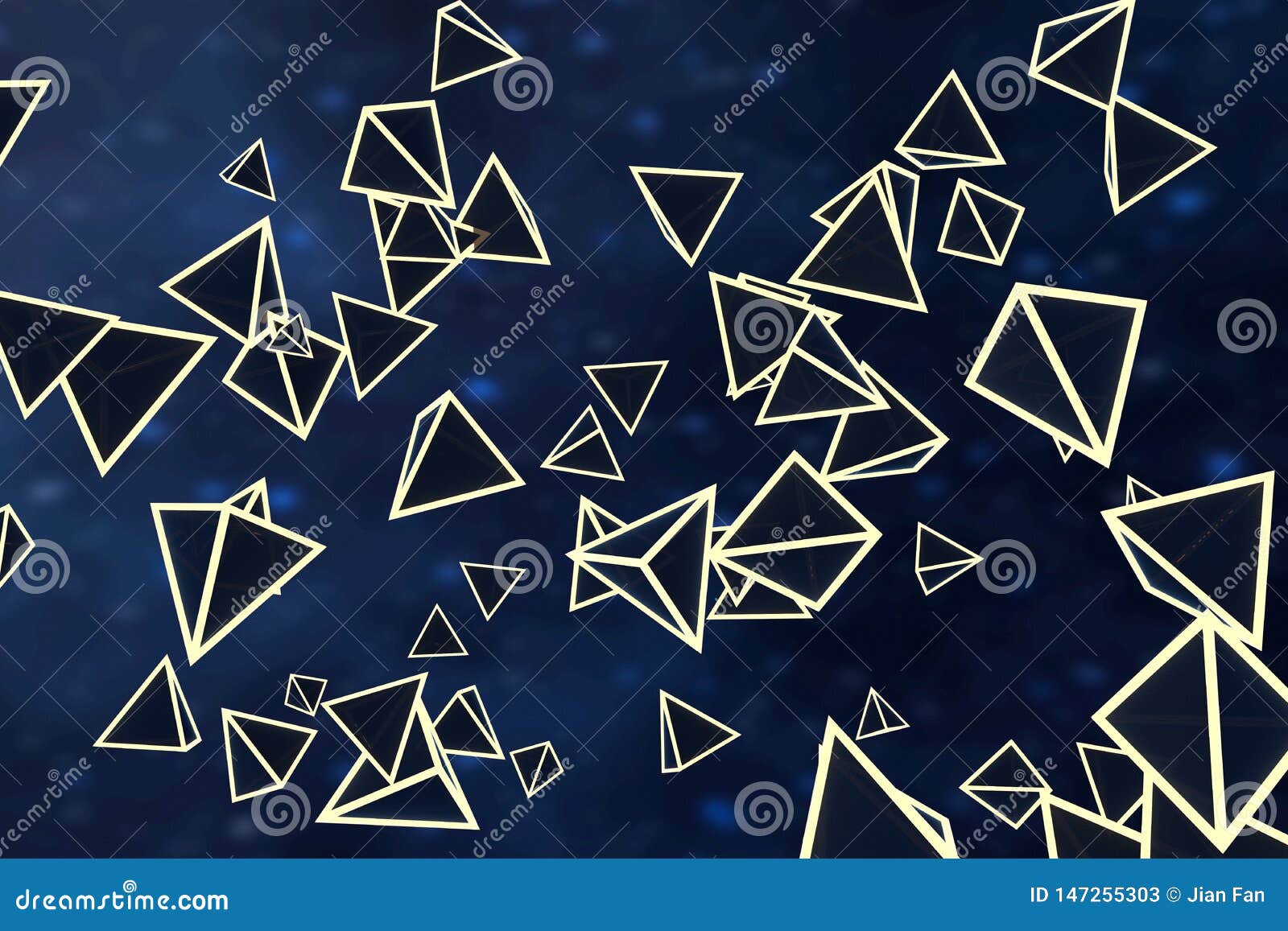 3d Rendering, Glowing Triangle Cube with Dark Background Stock ...