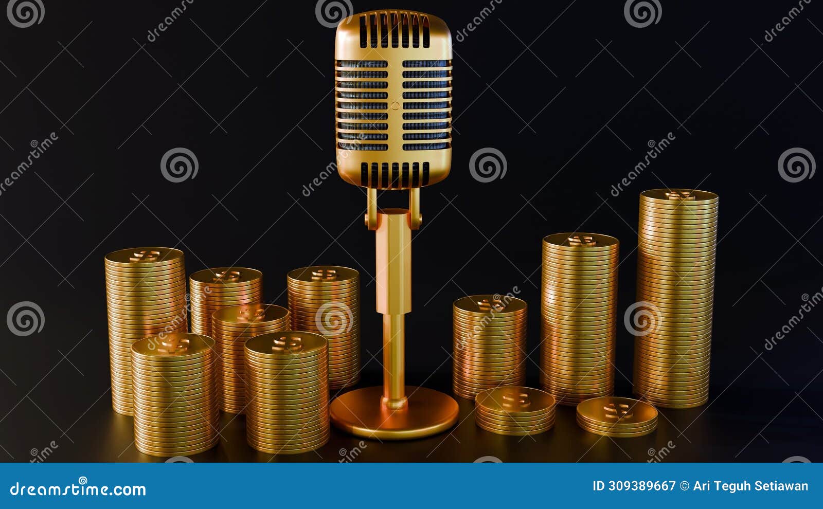 Gold Bidirectional Microphone with Stack of Gold Coins Stock ...