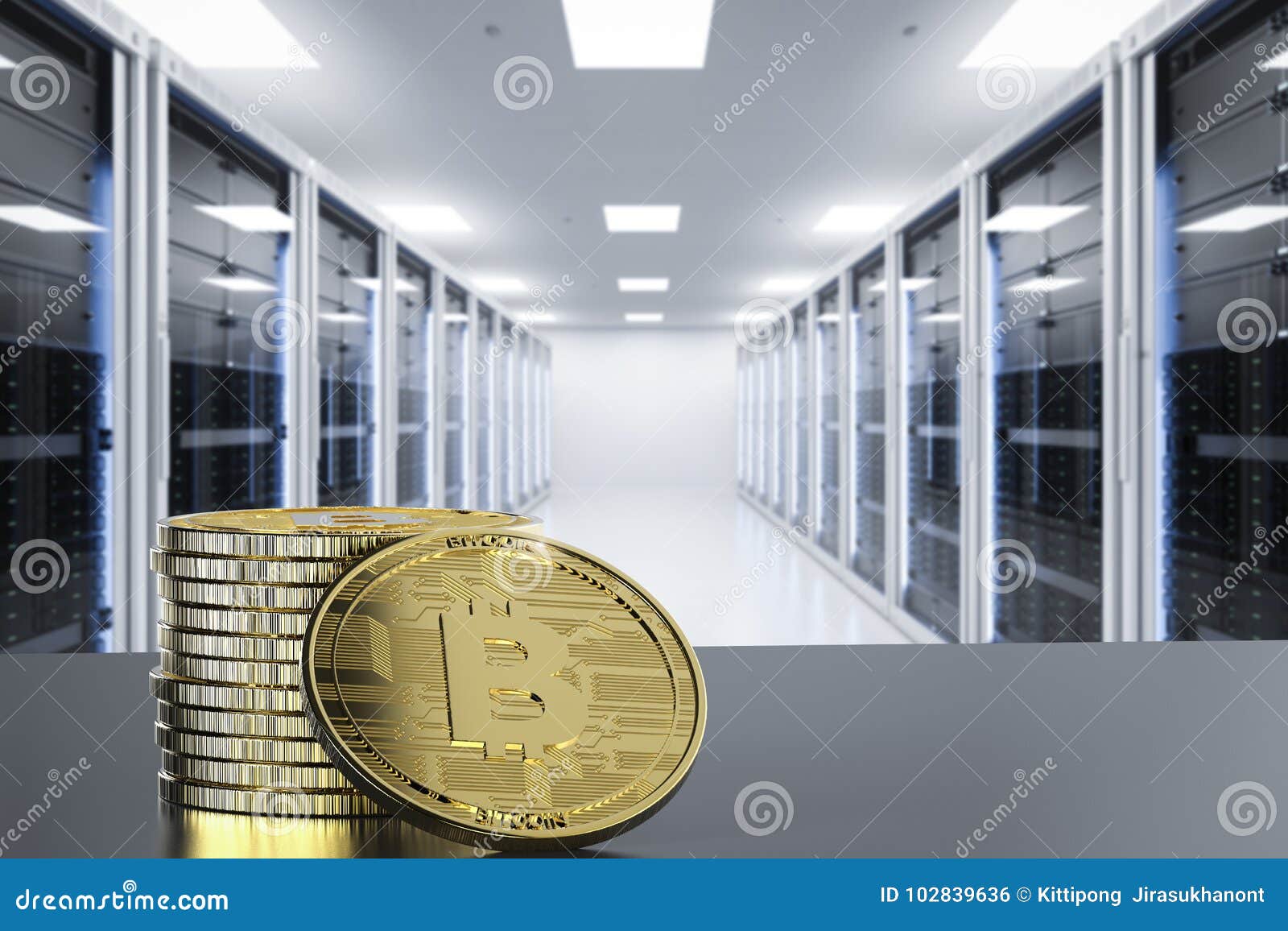 Gold Bitcoin in Server Room Stock Illustration - Illustration of online ...