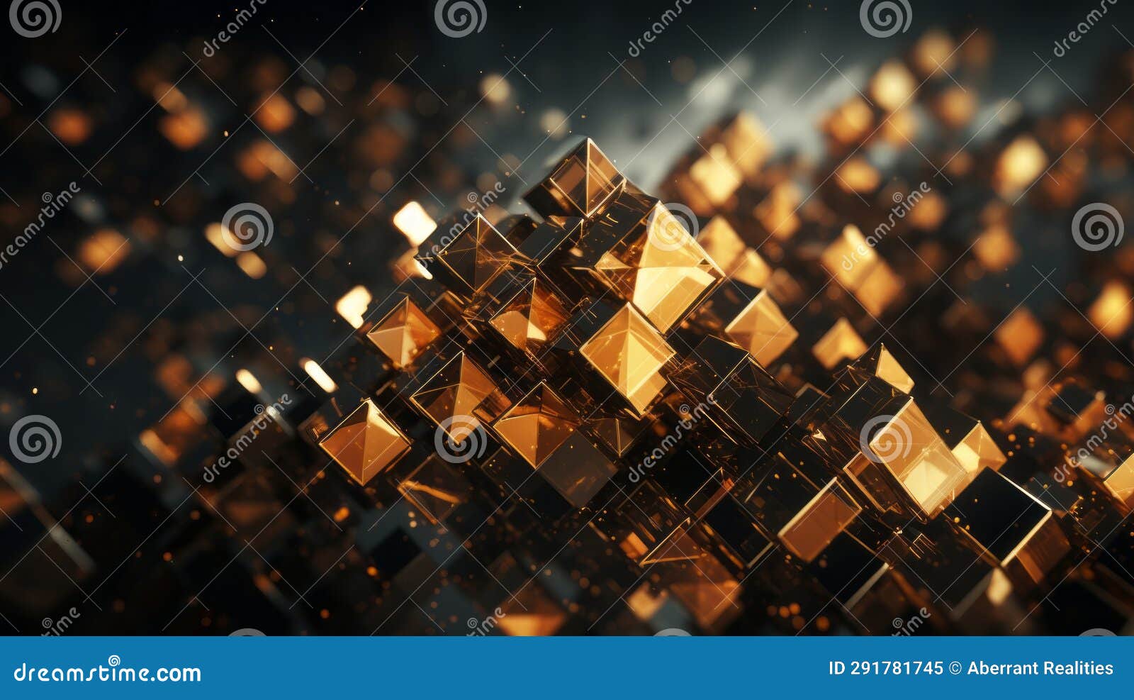 3d Rendering of Gold Cubes on a Black Background Stock Illustration ...