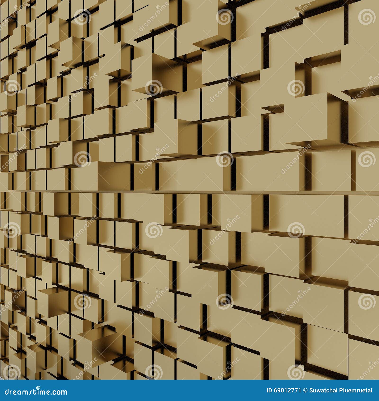 3d Rendering of Gold Cubic Random Level Background. Stock Illustration ...