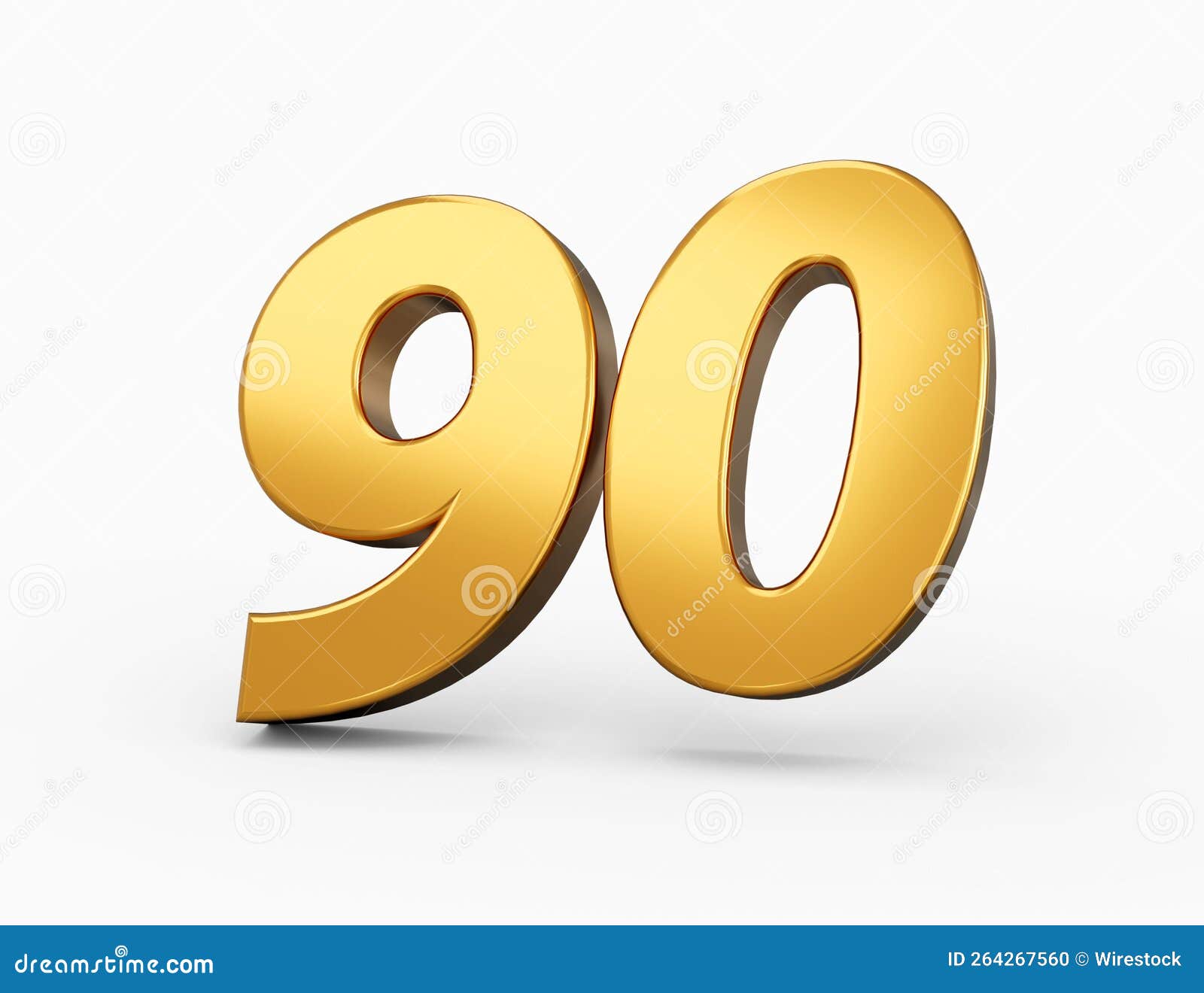 3D Rendering of a Gold Number 90 with a Shadow Isolated on a White ...