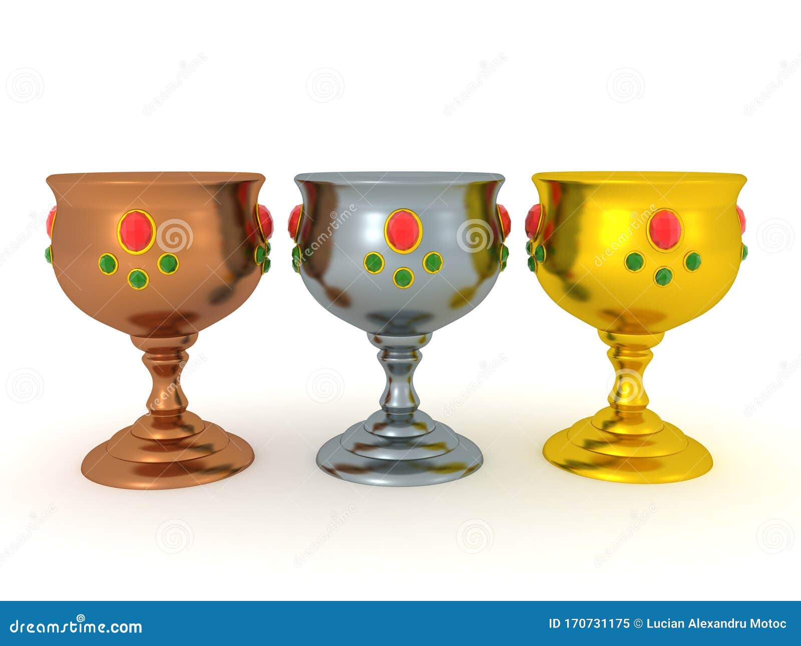 3D Rendering of Gold, Silver and Bronze Goblets Stock Illustration ...