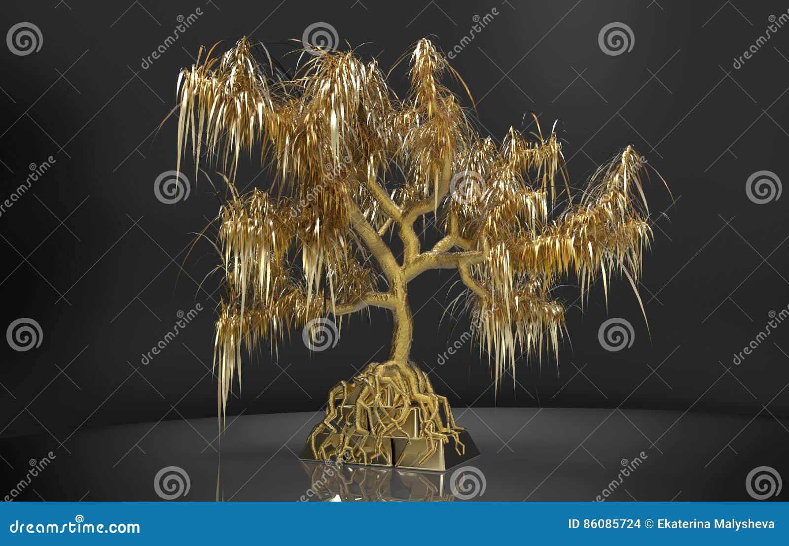 3d Rendering Gold Tree with Leaves Growing on the Gold Bullion Stock ...