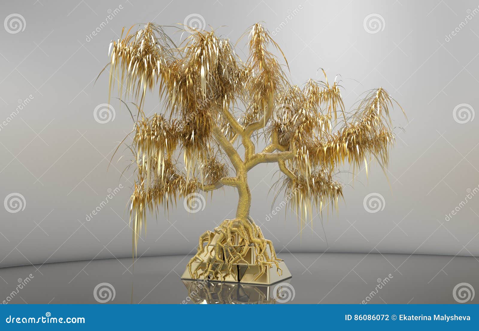 3d Rendering Gold Tree with Leaves Growing on the Gold Bullion Stock ...